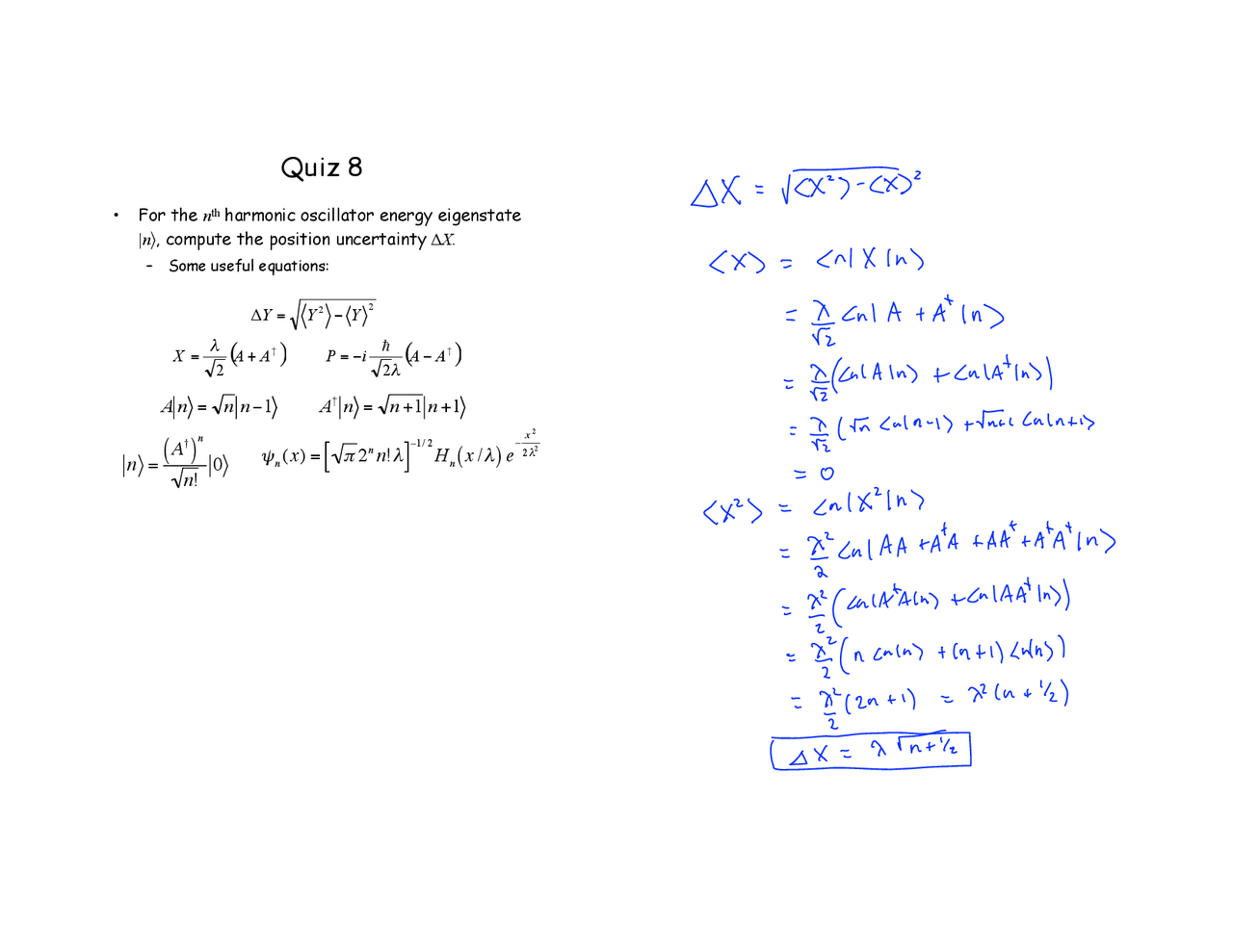Quiz 8 Questions with Solution - Quantum Mechanics I | PHY 851 | Docsity