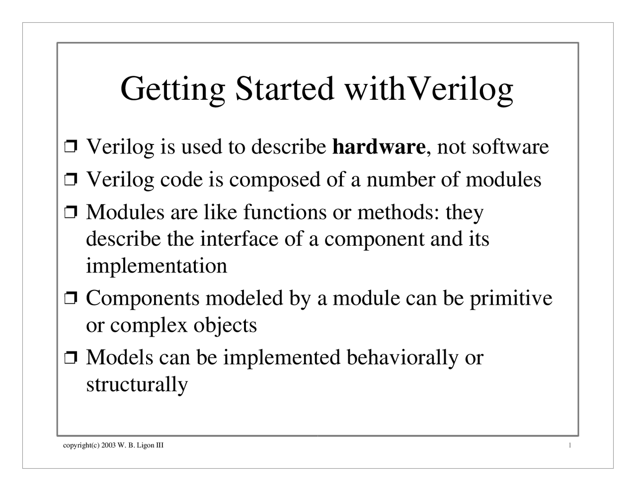 Getting Started with Verilog - Lecture Slides | E C E 327 - Docsity