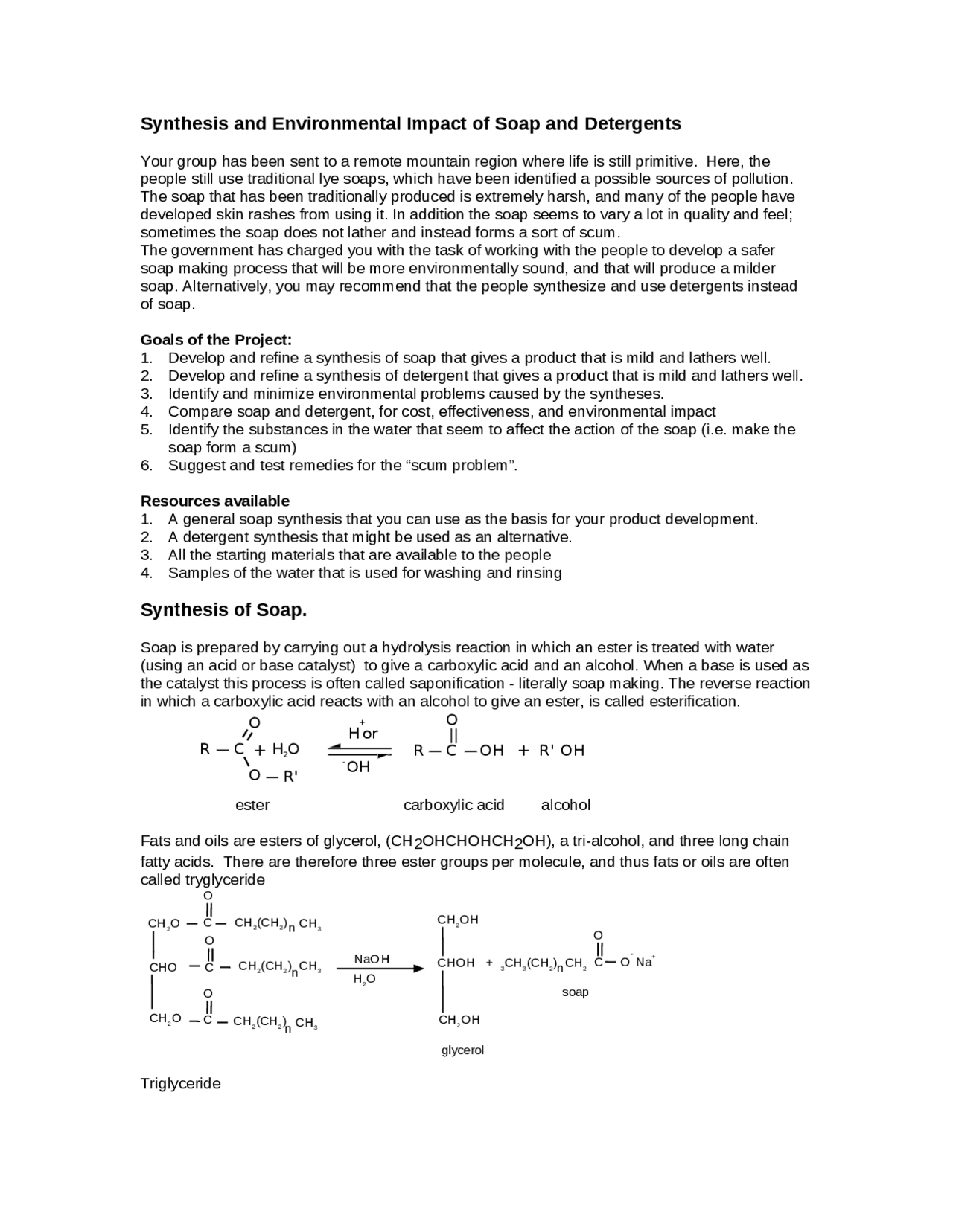 Synthesis and Environmental Impact of Soap and Detergents - Lab | CH ...
