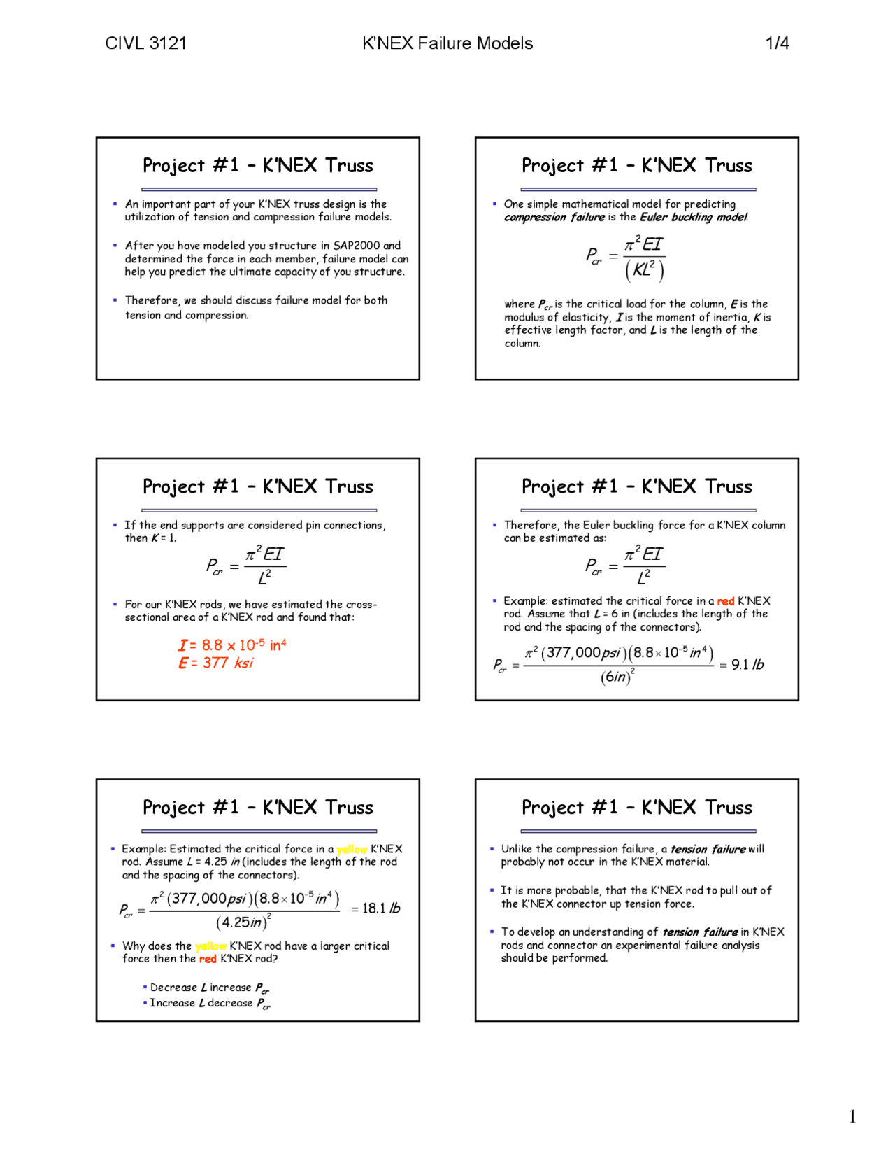 The K'NEX Truss Failure Models - Project 1 | CIVL 3121 - Docsity