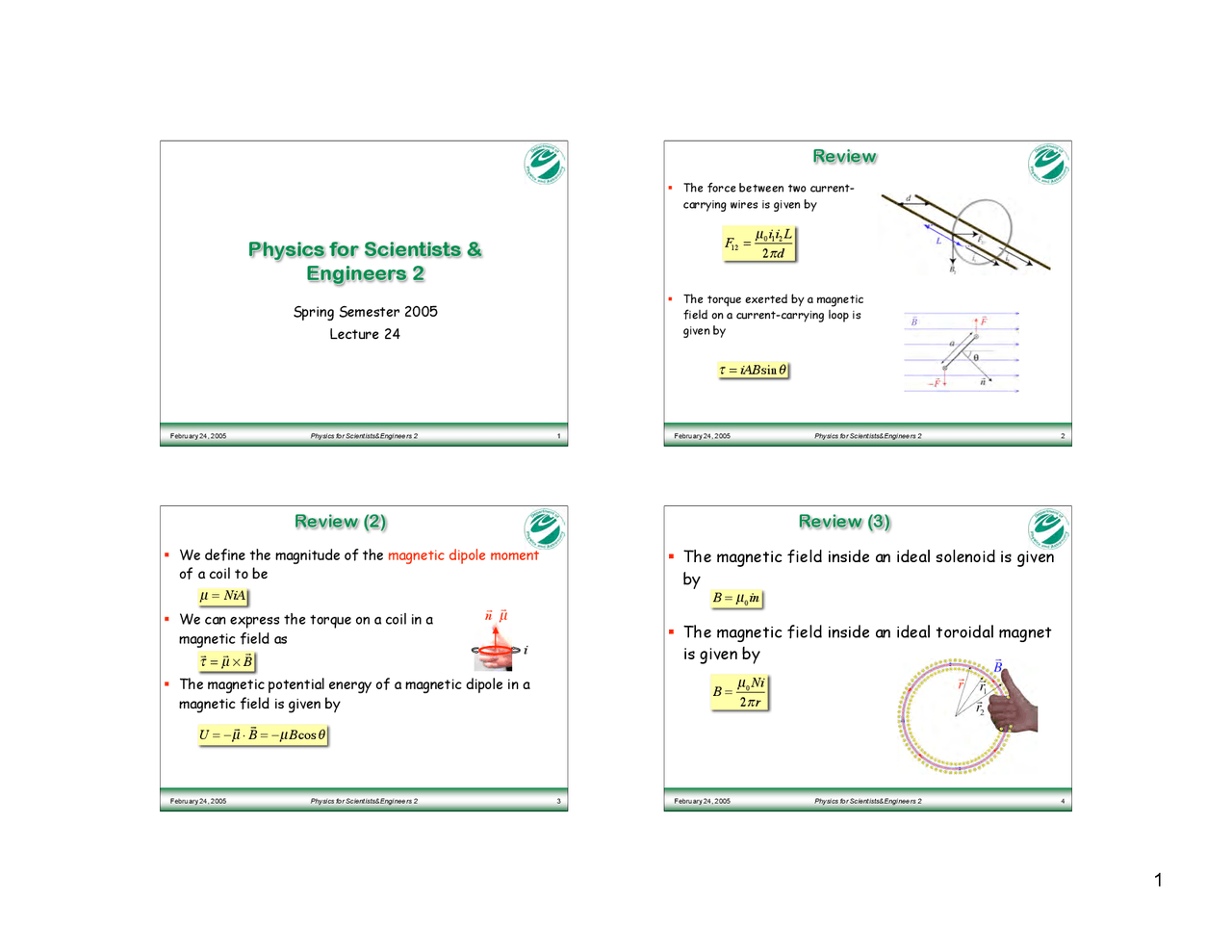 Magnetic Dipole Moment Lecture Slides Phy 184 Docsity