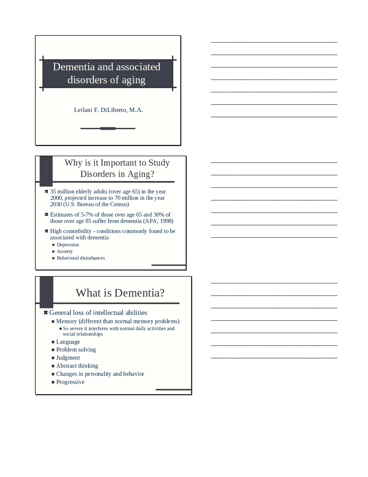 Dementia And Associated Disorders Of Aging Lecture Slides Psy 2500