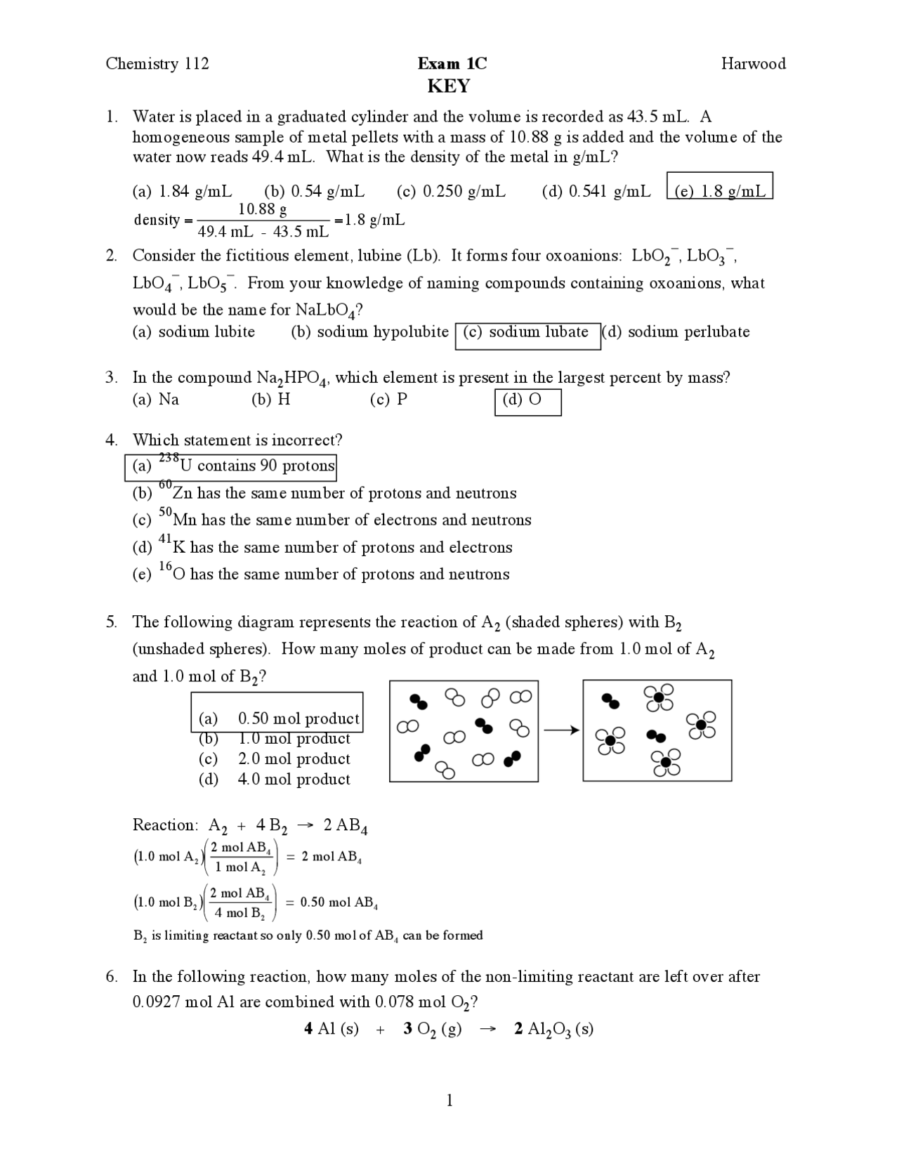 15 Multiple choice Questions on Chemistry l - Examination 1 | CHEM 112 ...