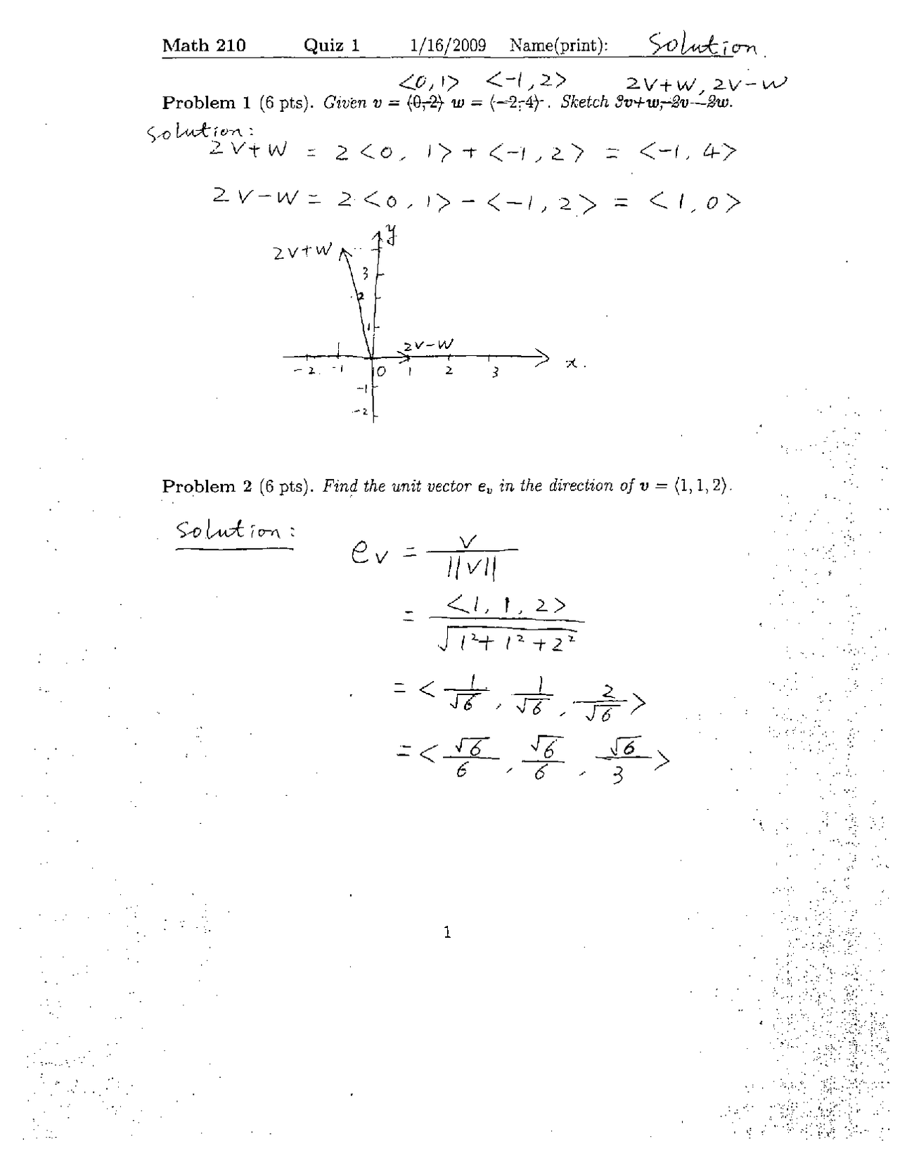 Solutions for Quiz 5 | Calculus III | MATH 210 - Docsity