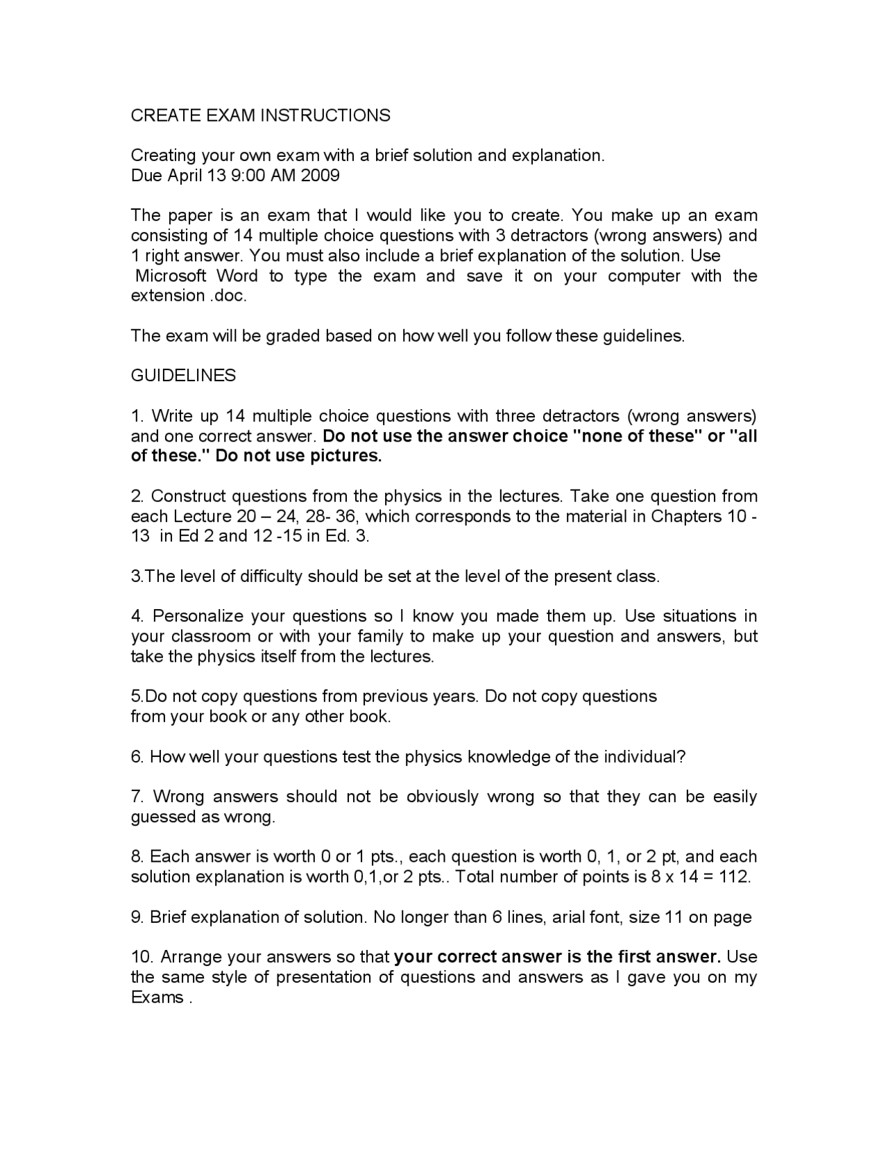 Create Exam Instructions How Things Work Ii Phys 6060 Docsity
