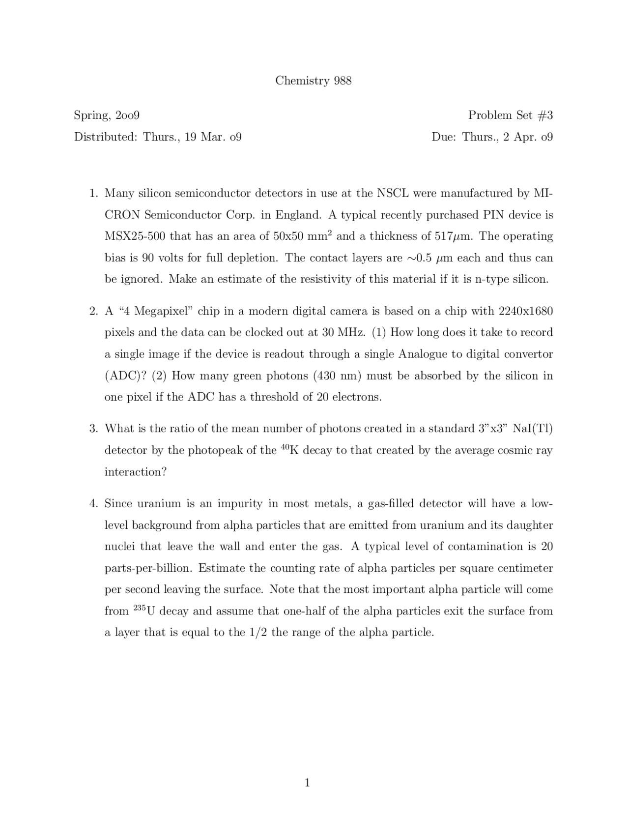 Problem Set 3 Selected Topics For Physical Chemistry Ii Cem 988