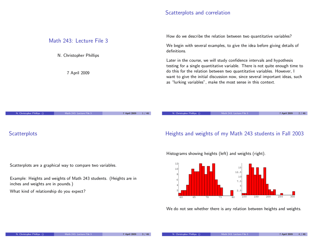 Lecture Slides on Scatterplots and Correlation | MATH 243 - Docsity