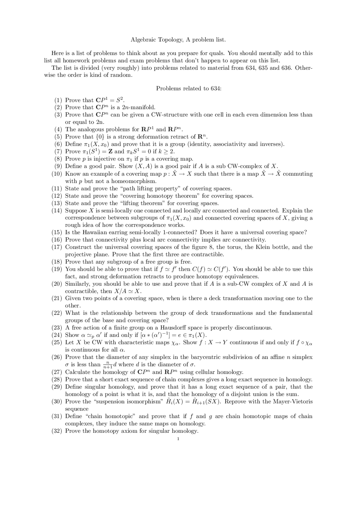 118 Problems On Algebraic Topology Assignment Math 636 Assignments Topology Docsity