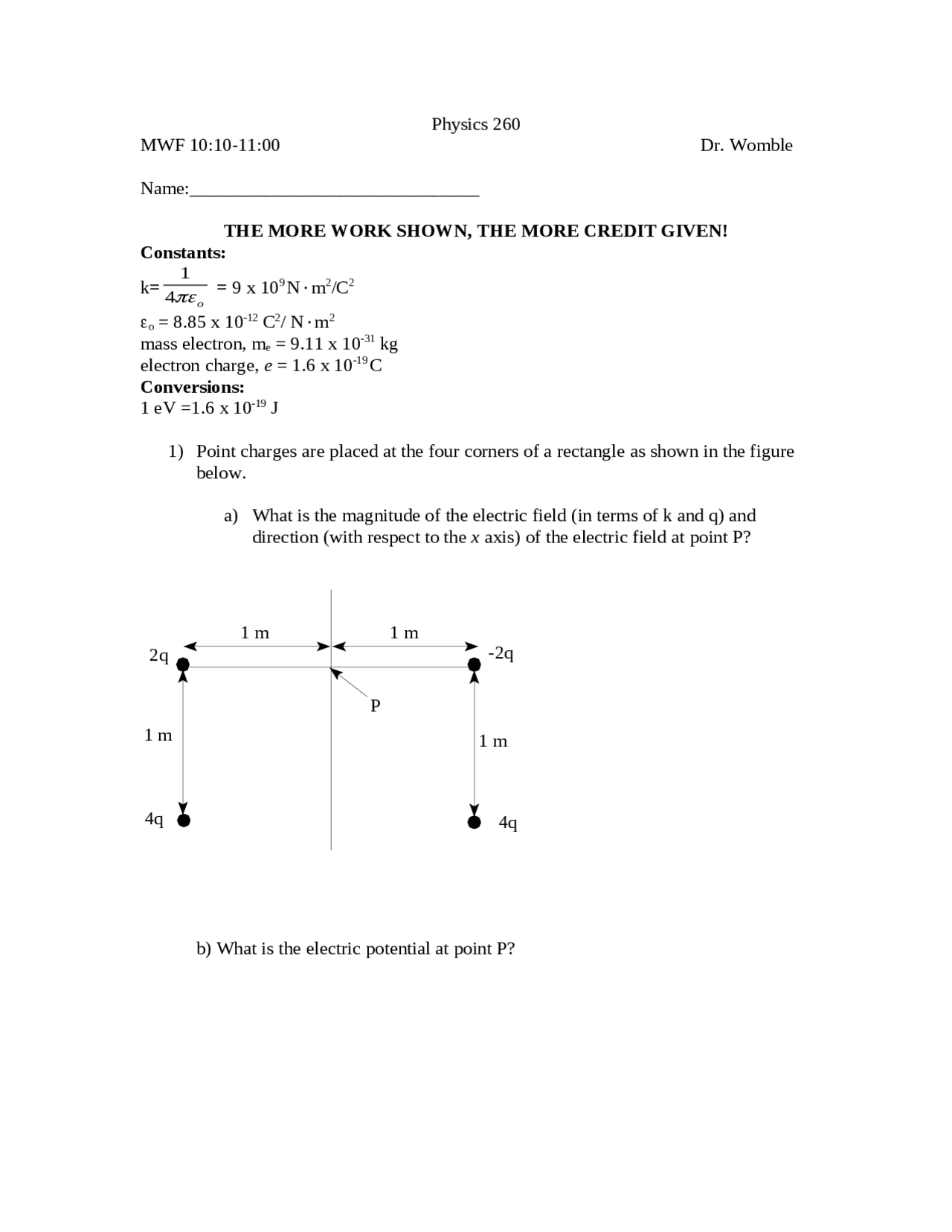 Final Exam Review Sheet - Introduction to Electricity and Magnetism ...