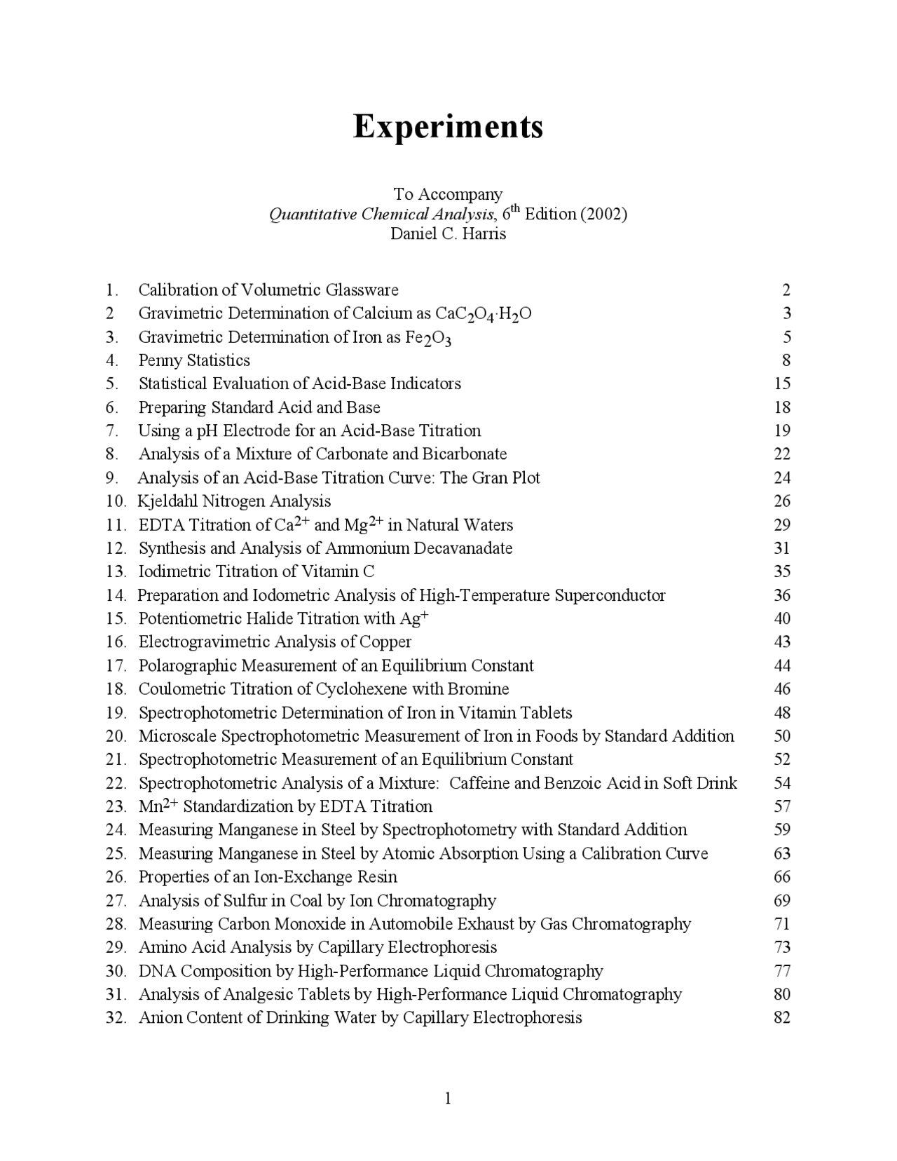 Quantitative Analytical Chemistry - Experiments | CHEM 222 - Docsity