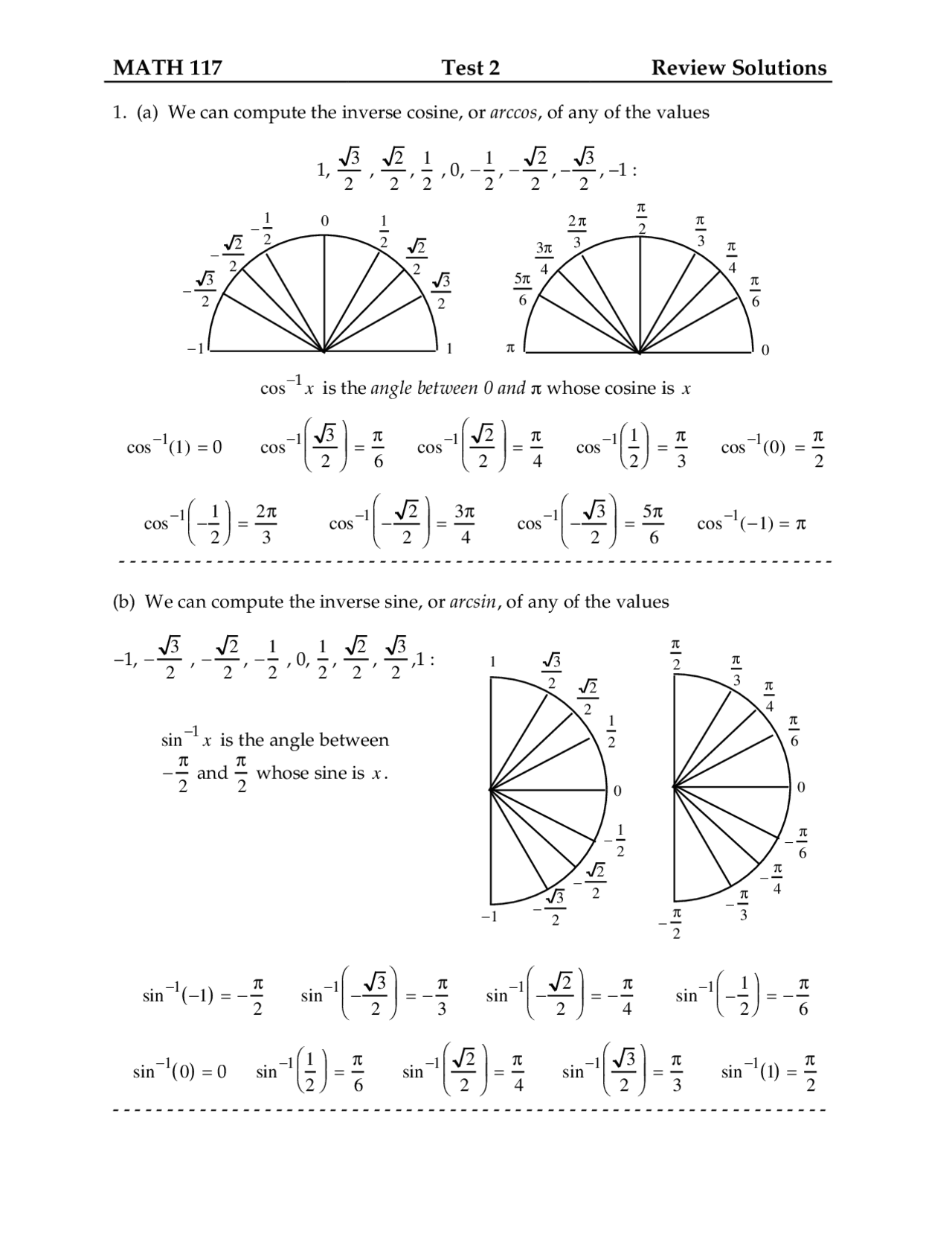 Test 2 Review Solutions - Trigonometry | MATH 117 - Docsity