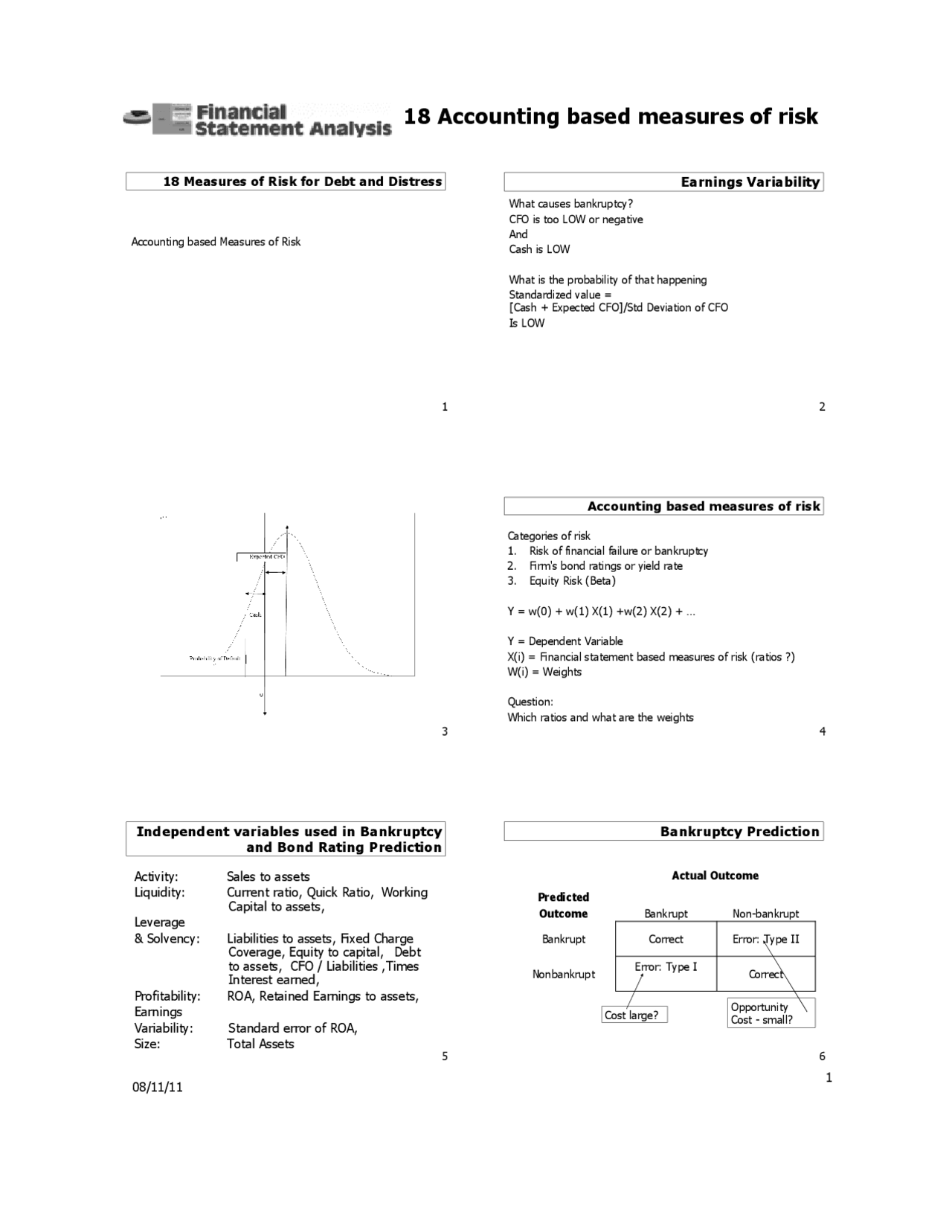 Notes For 18 Accounting Based Measures Of Risk Financial Statement