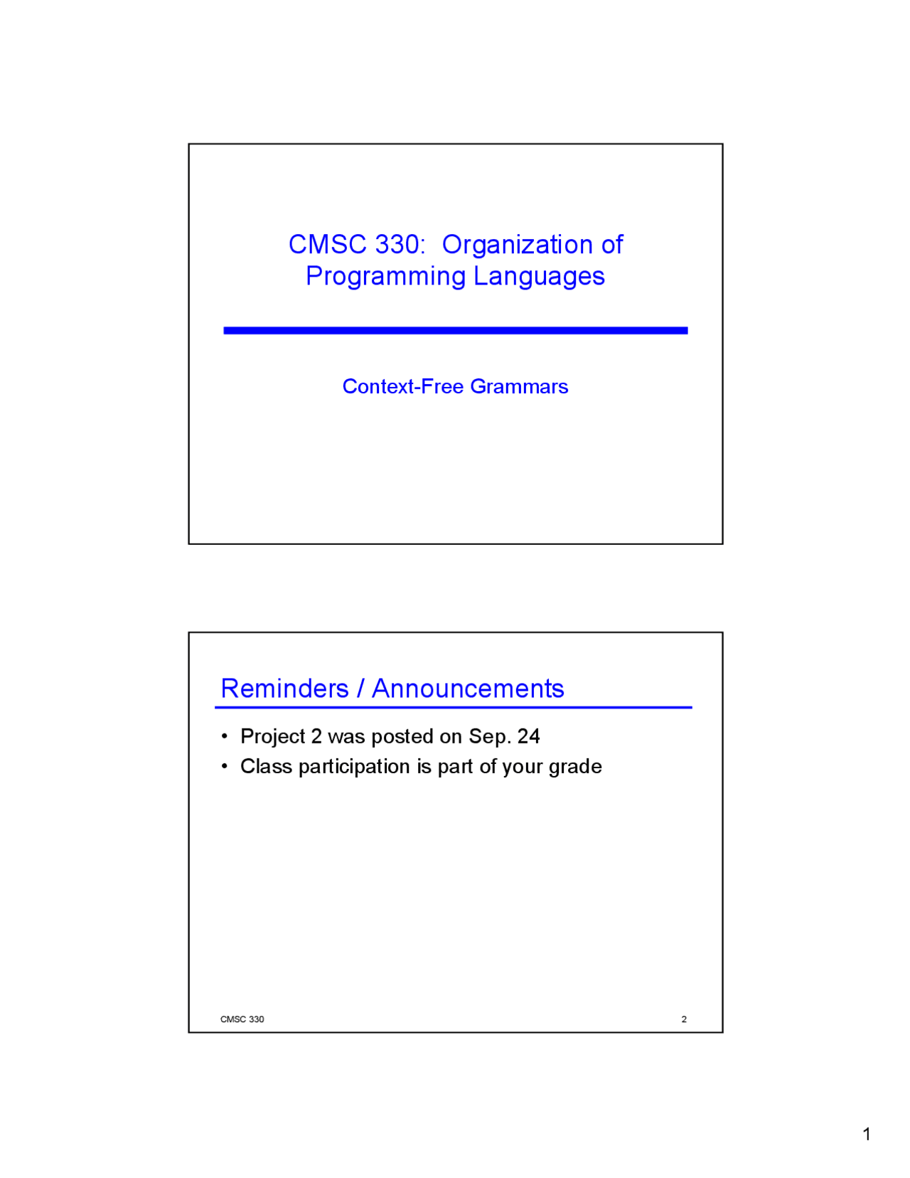 Context-Free Grammars in CMSC 330: Description and Examples - Prof ...