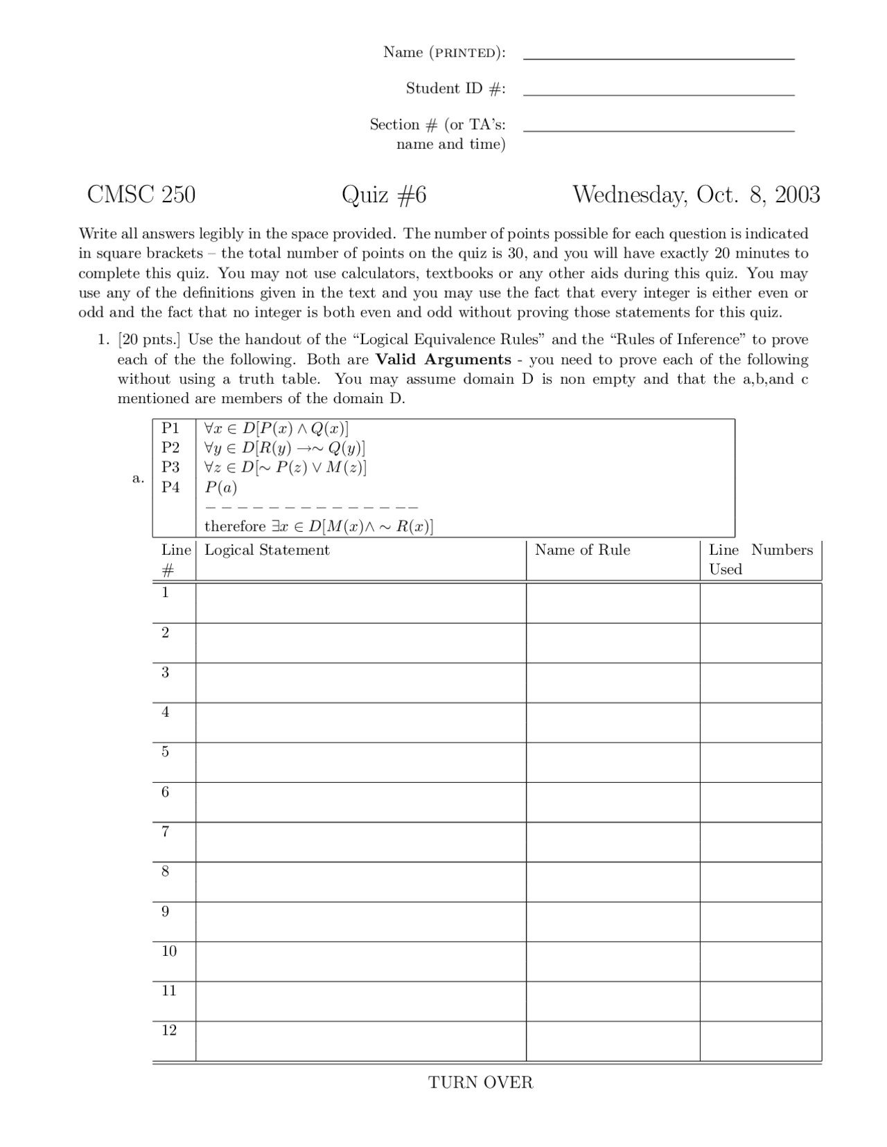 2 Solved Problems On Logical Equivalence Rules Quiz 6 Cmsc 250 Docsity