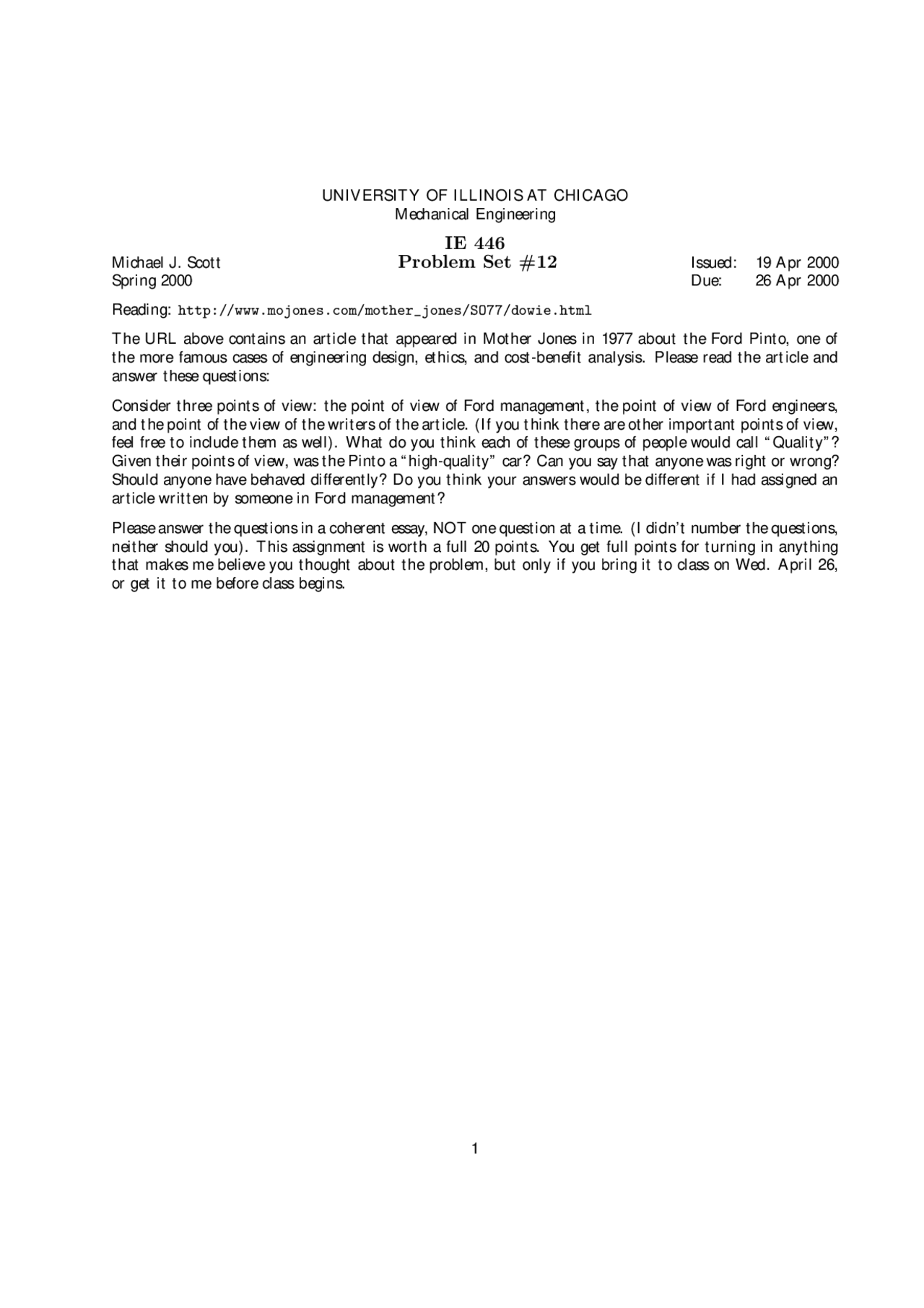 Problem Set 2 Questions Quality Control And Reliability Ie 446