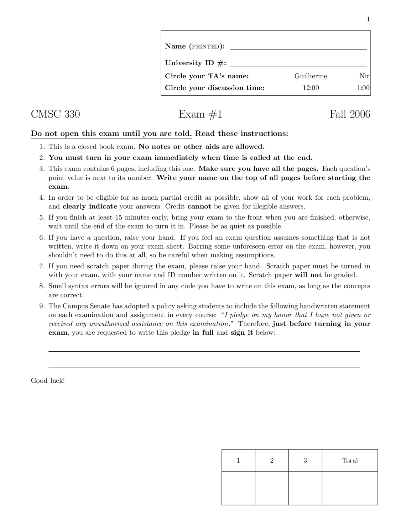 Exam 1 For Organization Of Programming Languages Cmsc 330 Docsity