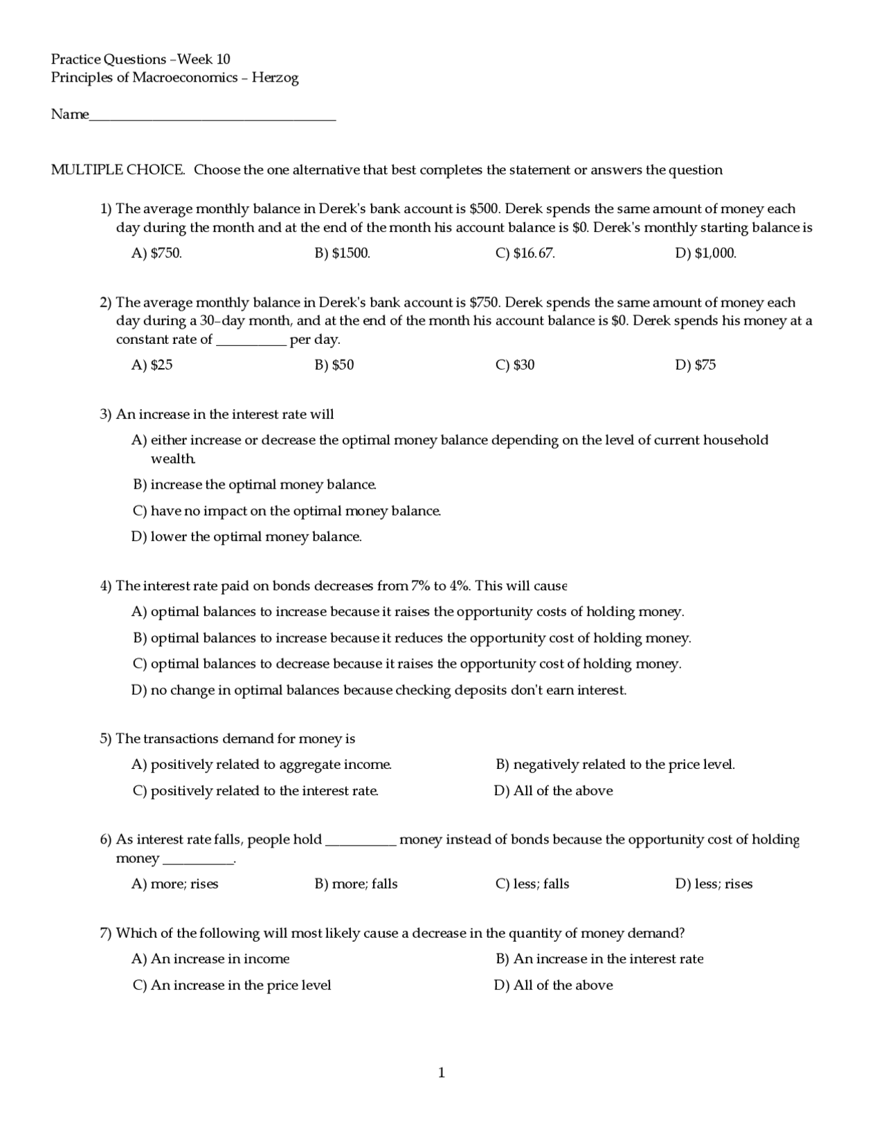 Assignment 10 Practice Problems For Principles Of Macroeconomics Ec
