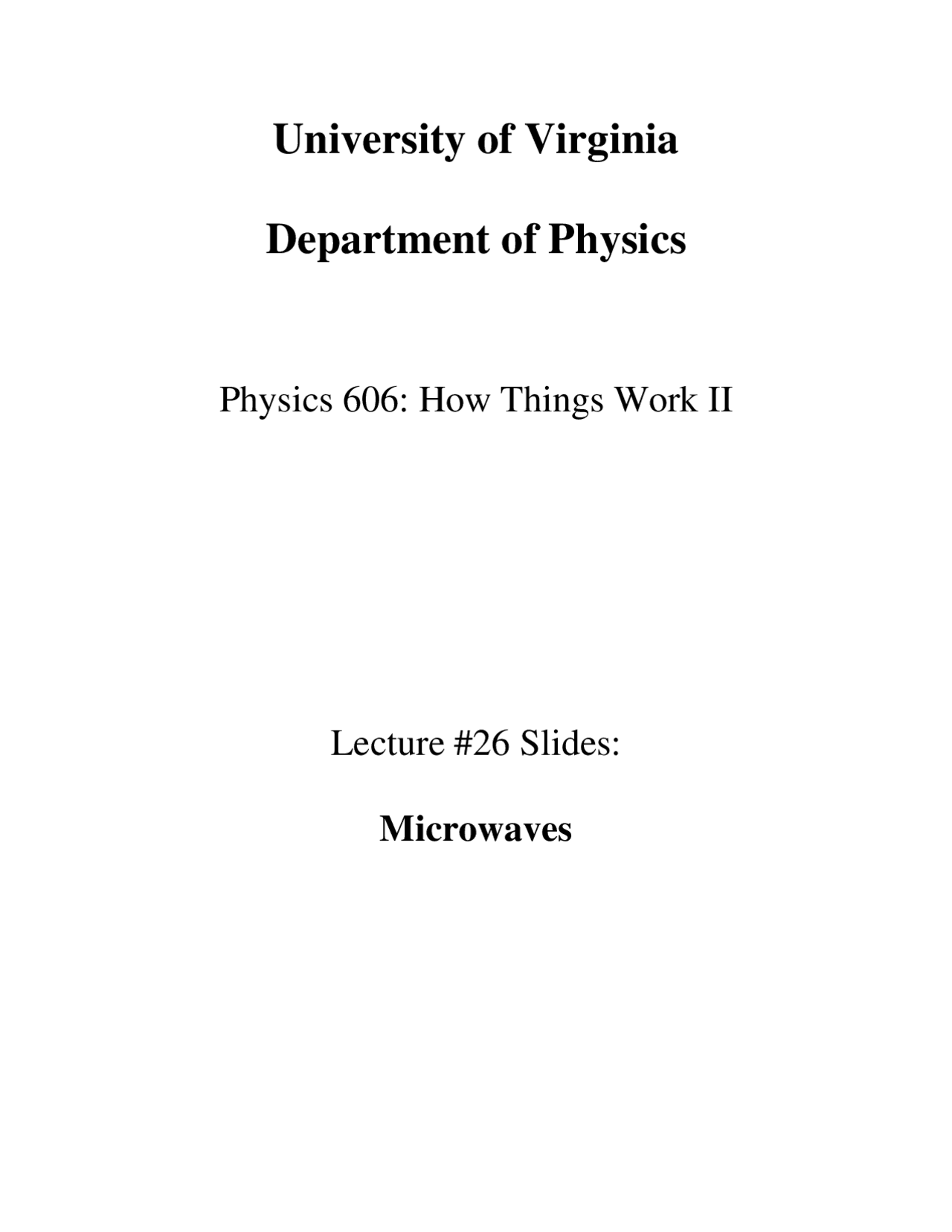 Microwaves How Things Work I Lecture Slides Phys 6060 Docsity