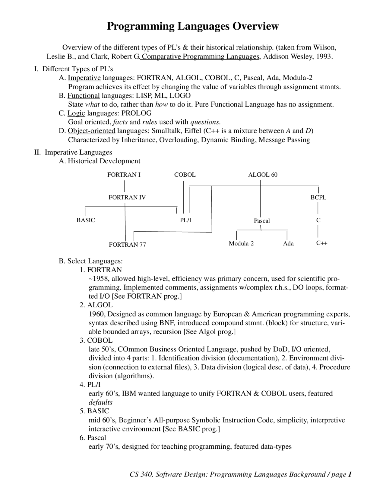 Programming Languages Overview Software Design Cs 340 Docsity