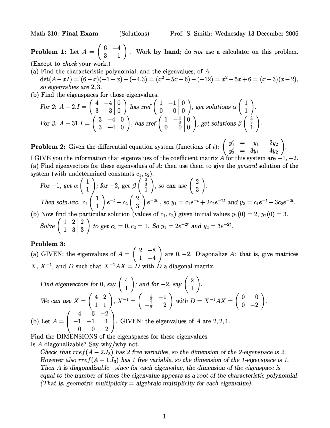 5 Solved Problems Of Differential Equations And Eigenvalues Math 310