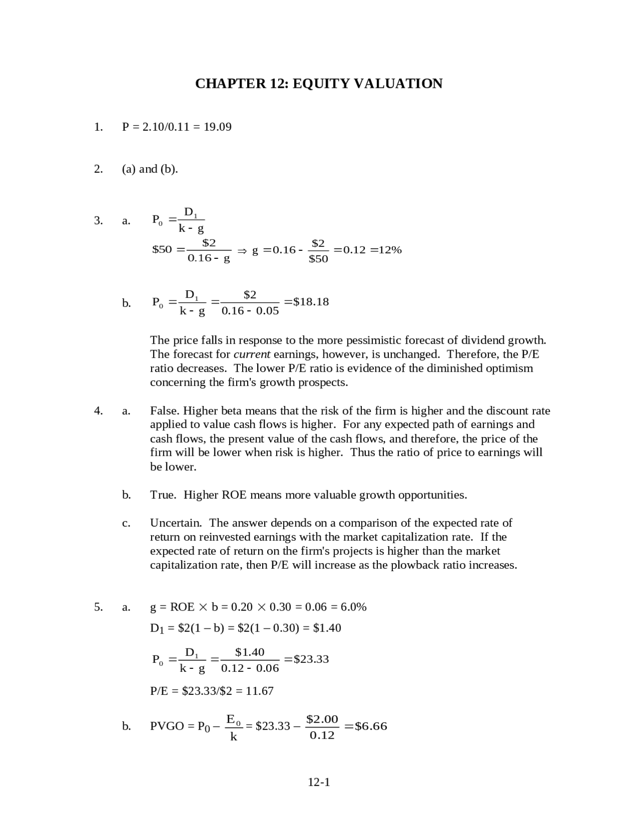 21 Solved Problems On Equity Valuation Assignment Fir 3710 Docsity