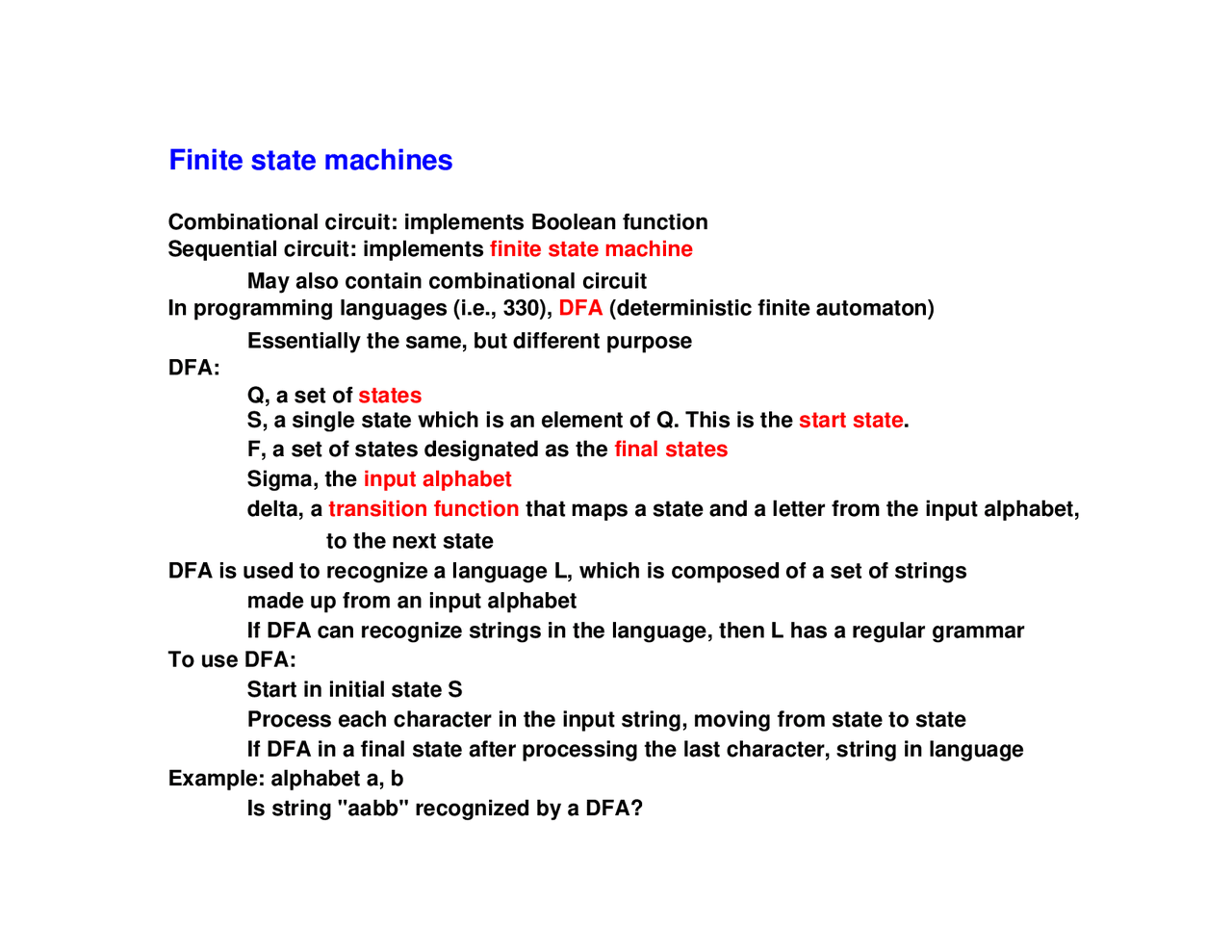Notes On Finite State Machines Computer Organization Cmsc 311 Docsity