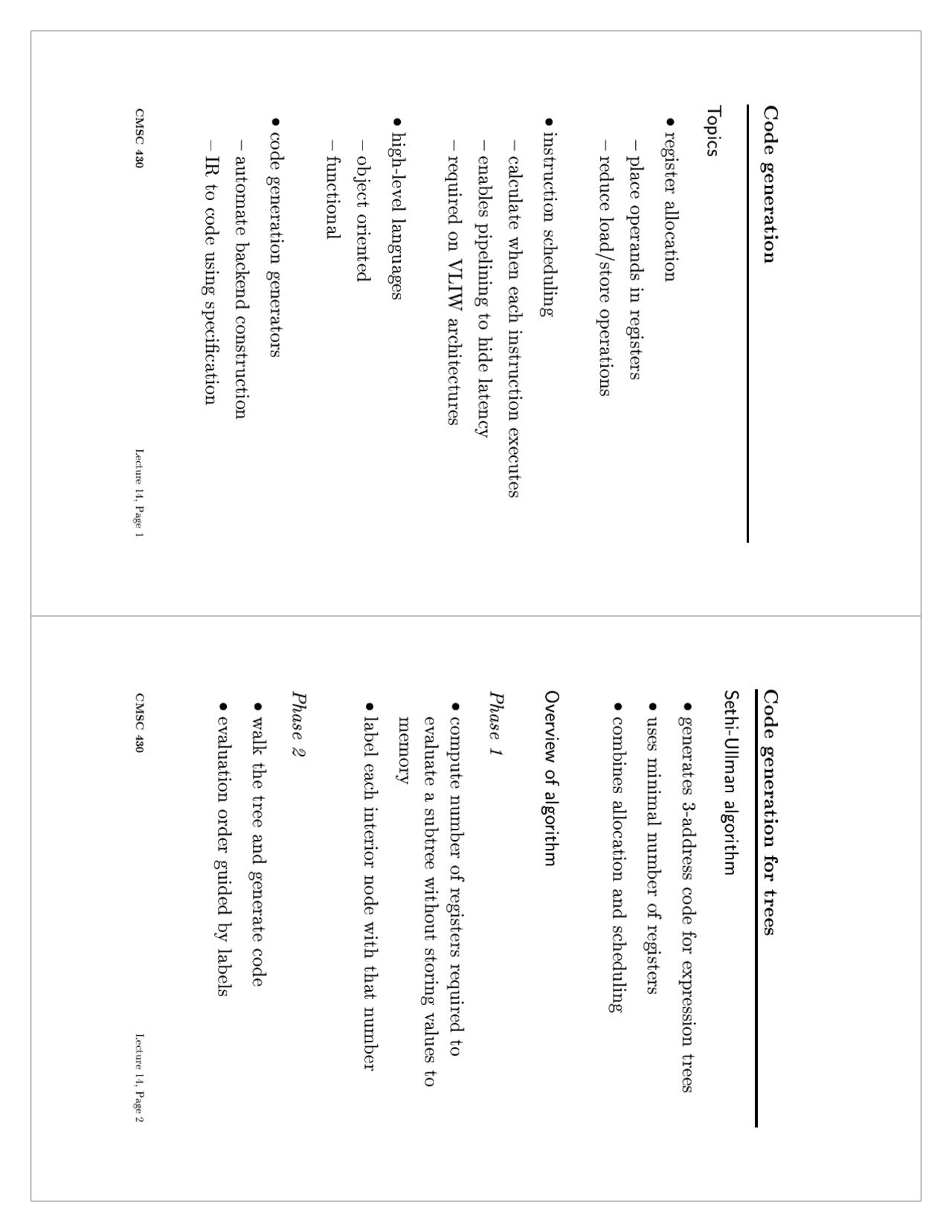 Notes On Code Generation Introduction To Compilers Cmsc 430 Docsity