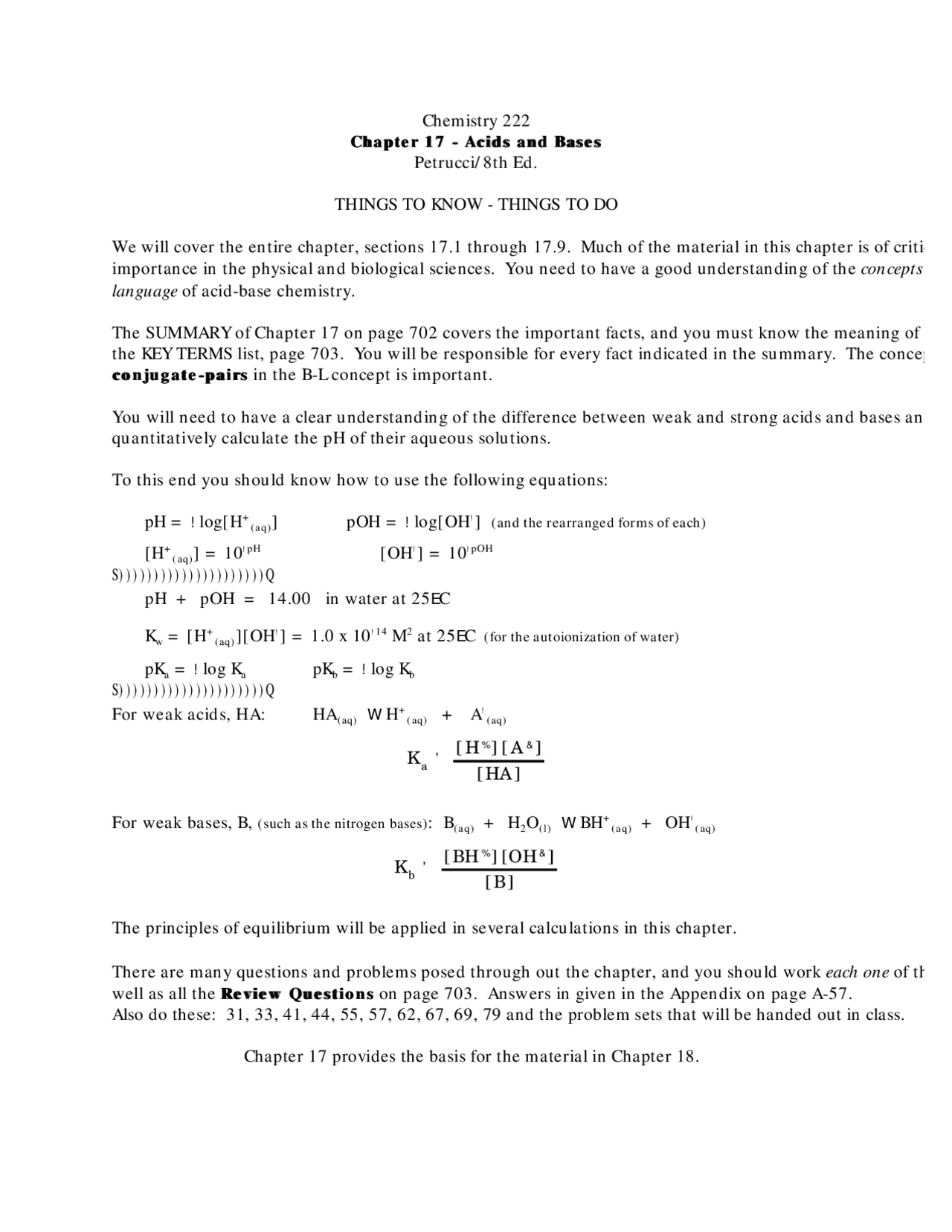 Acids And Bases Lecture Notes Chem 222 Docsity