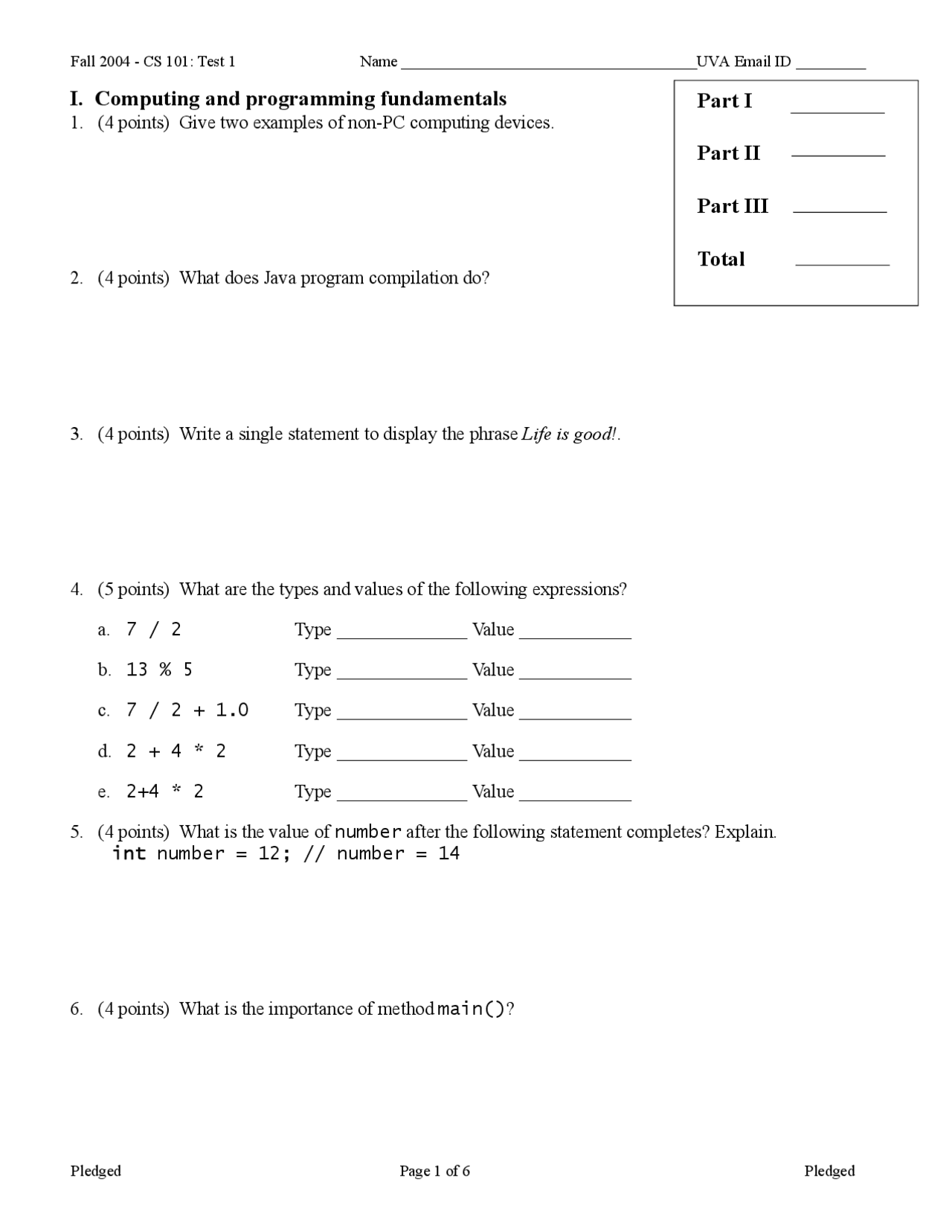 20 Questions Of Introduction To Information Technology Exam 1 Cs