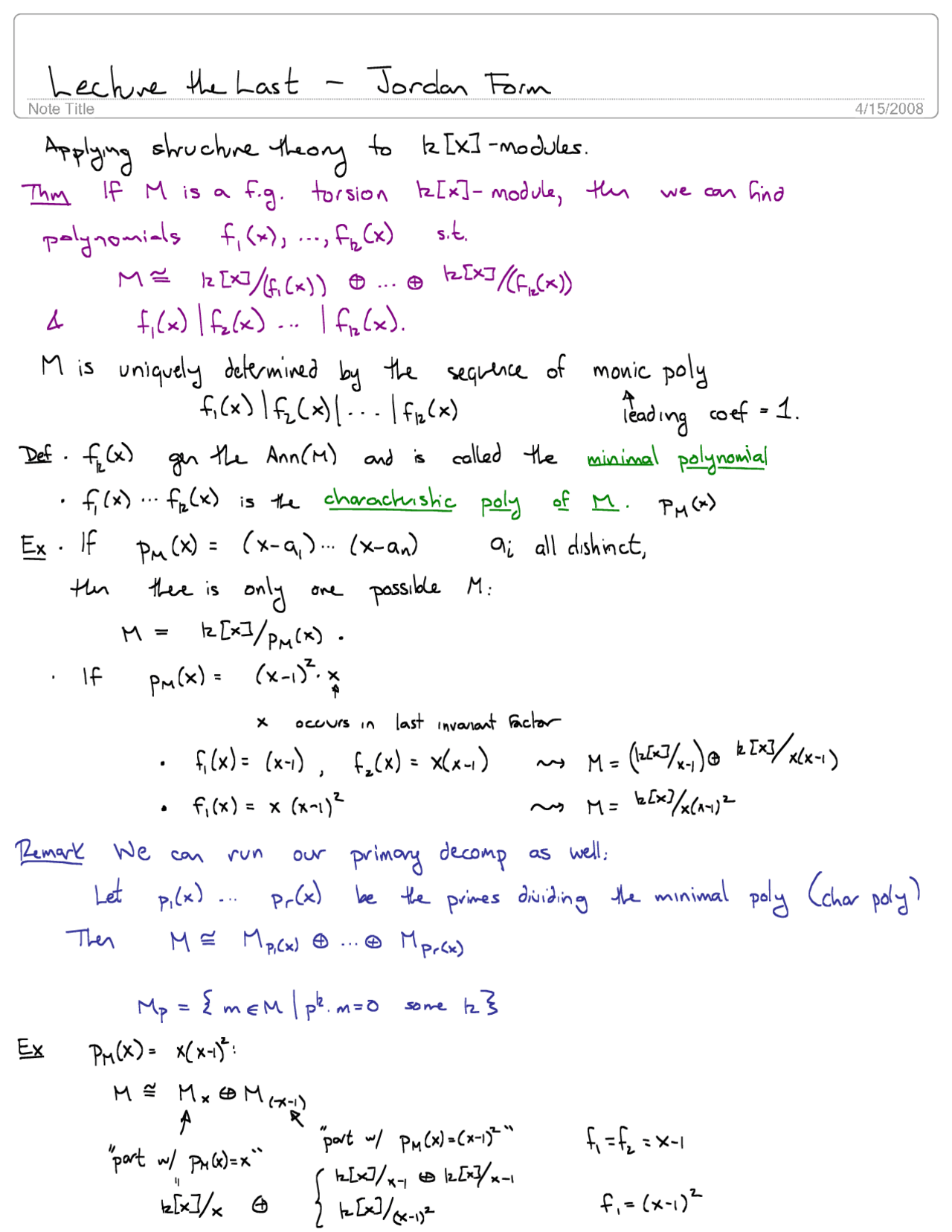 Jordan Form - Introduction to Abstract Algebra - Handwritten Notes ...