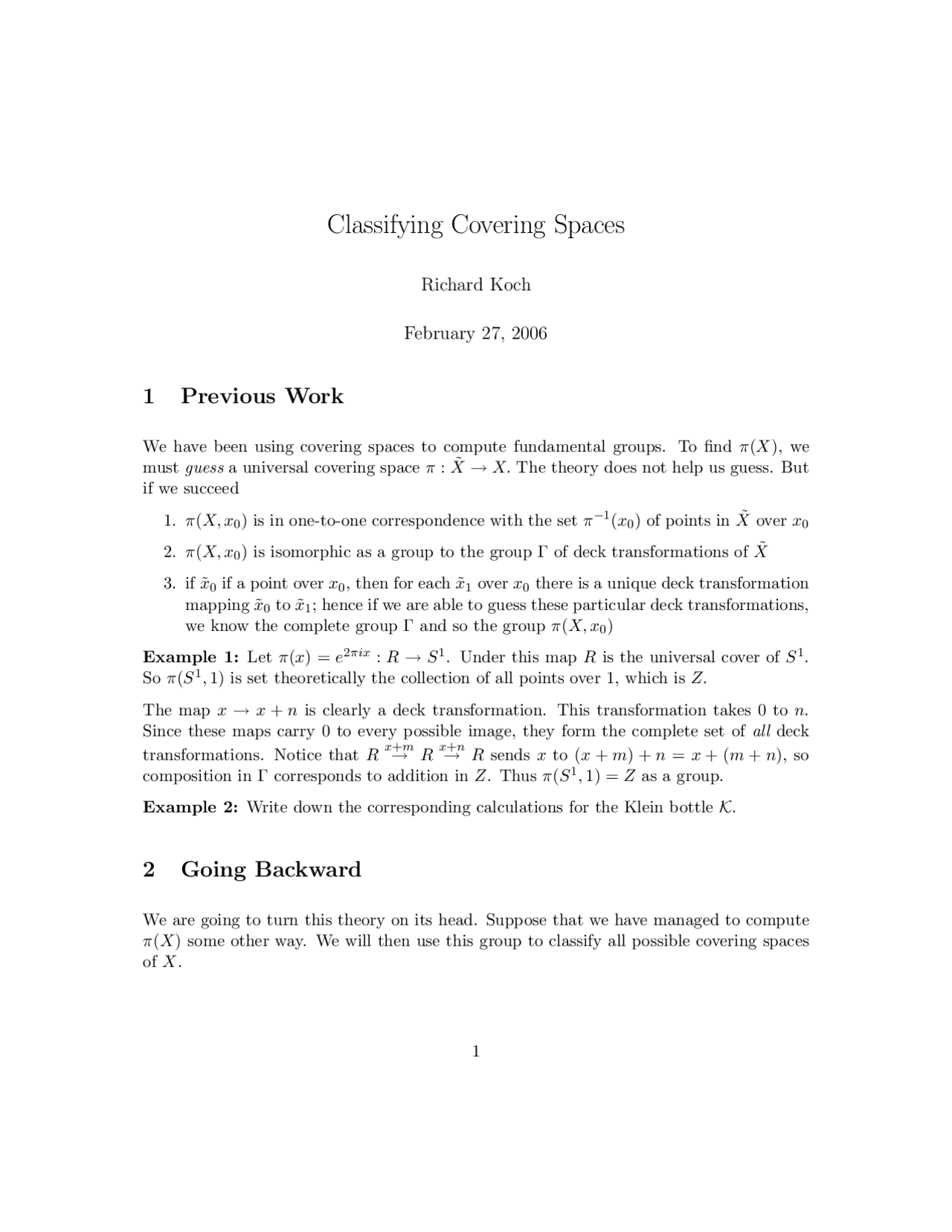 Classifying Covering Spaces Lecture Notes Math 432 Docsity