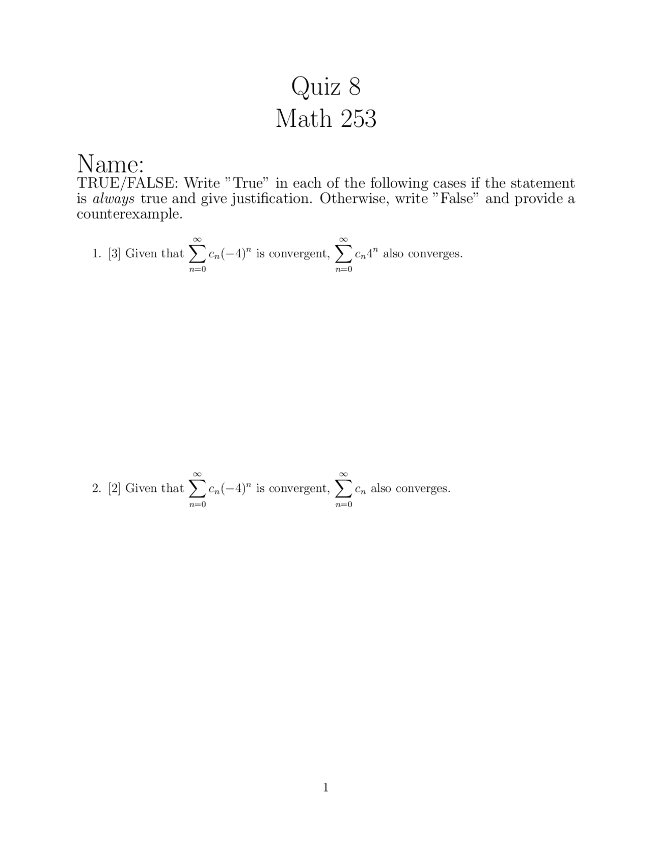 Calculus III - Quiz 8 Questions | MATH 253 - Docsity