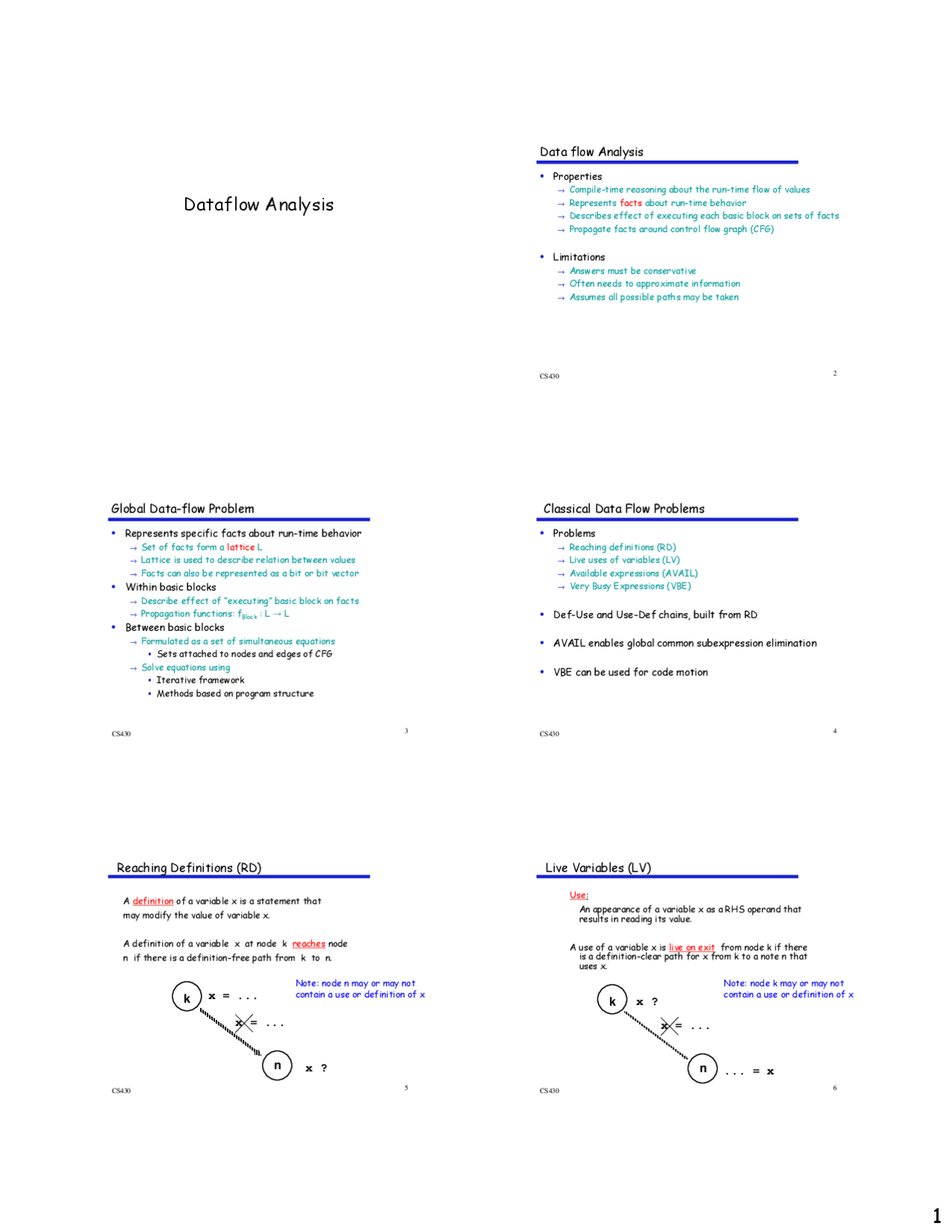 Global And Classical Data Flow Problems In The Dataflow Analysis Cmsc 430 Docsity