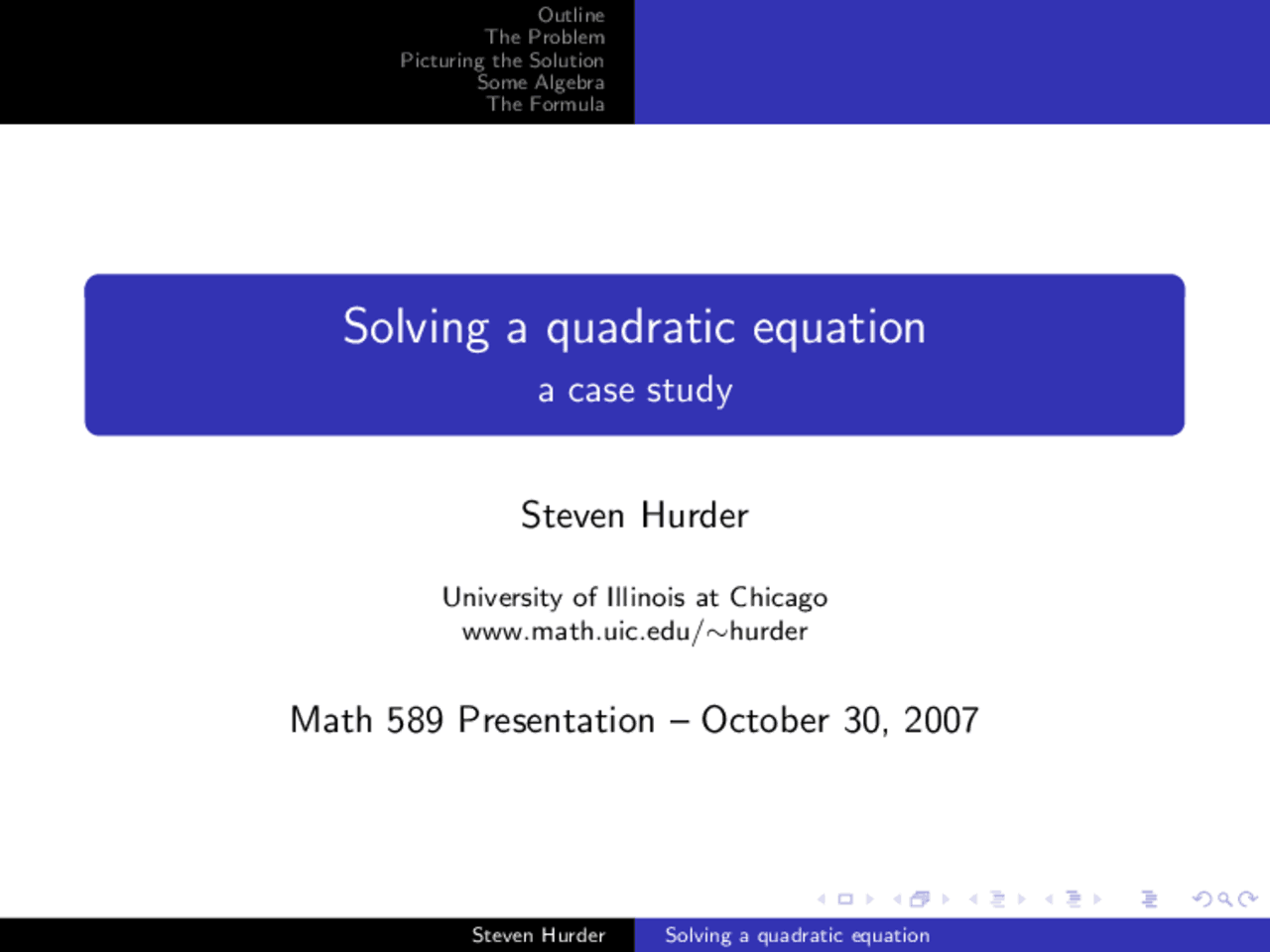 Solving The Quadratic Equations Outline Math 589 Docsity