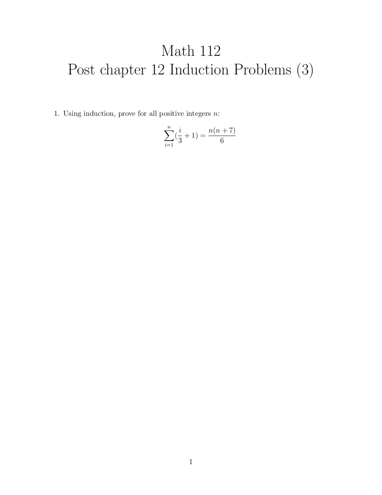 Induction Problems For Elementary Functions Math 112 Docsity