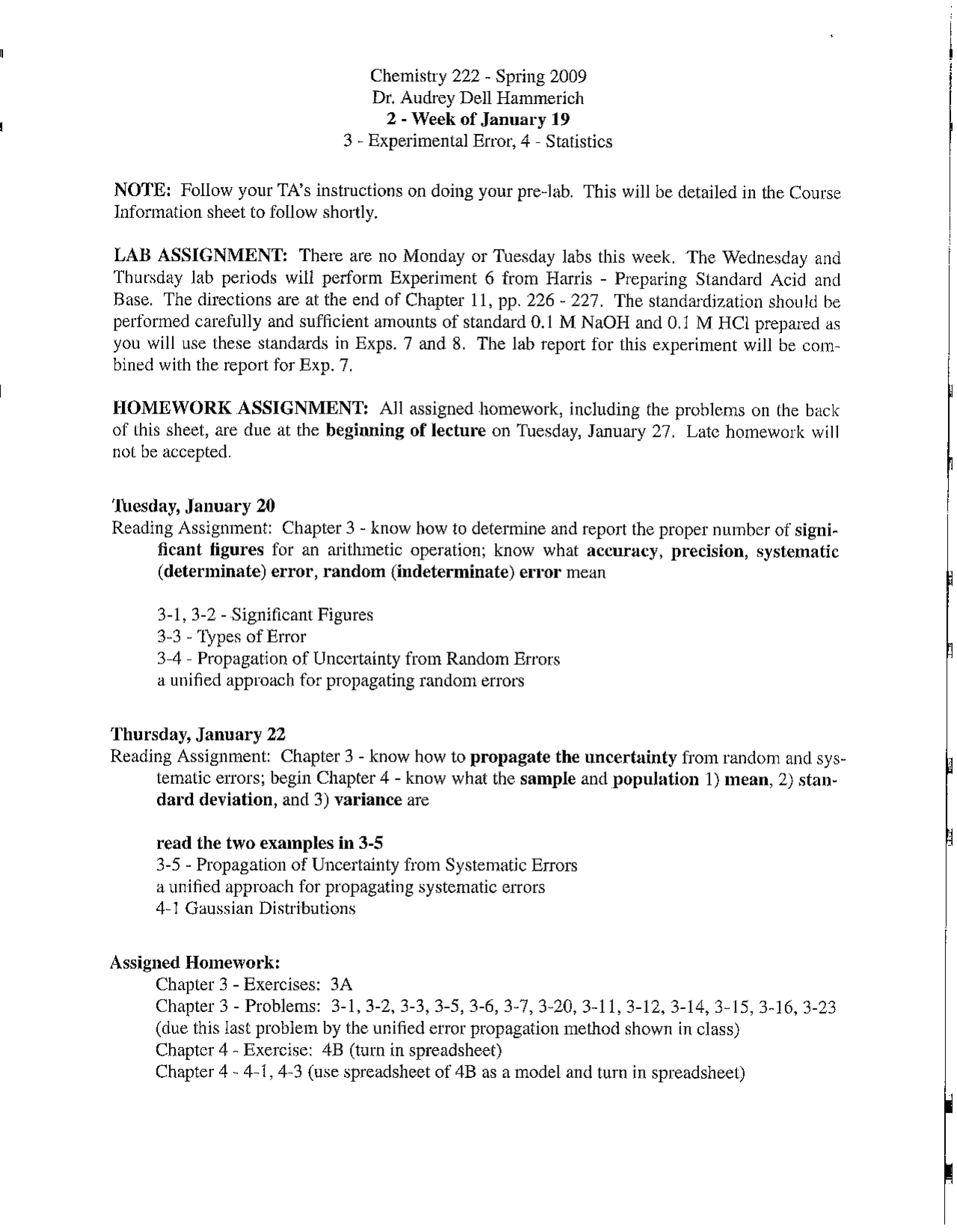 Analytical Chemistry Assignment Fall 2009 Chem 222 Docsity