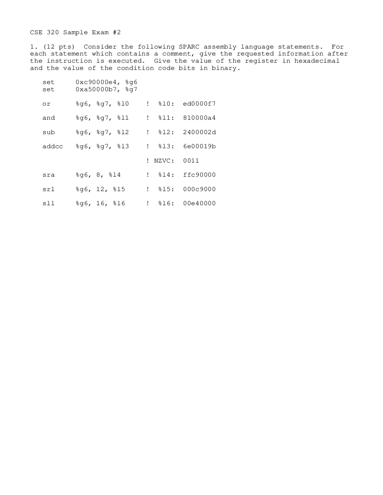 Computer Organization And Architecture Exam Sample For Final Cse