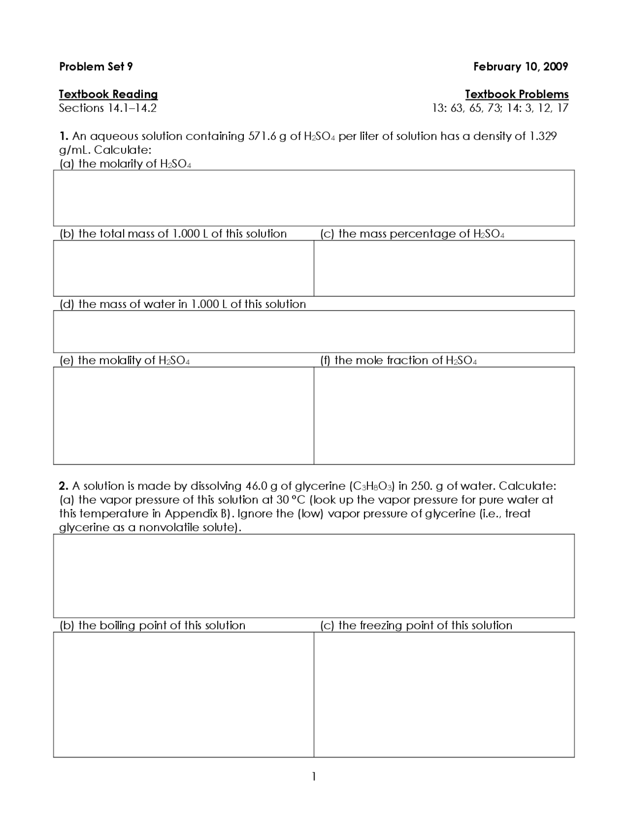 Problem Set 9 - Chemistry Solutions and Their Properties - Prof ...