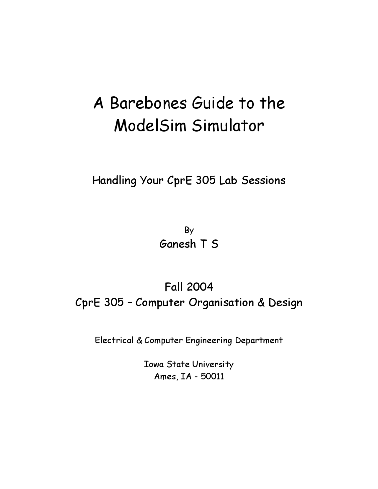 A Barebones Guide to the Modelsim Simulator - Lab | ECE 366 - Docsity