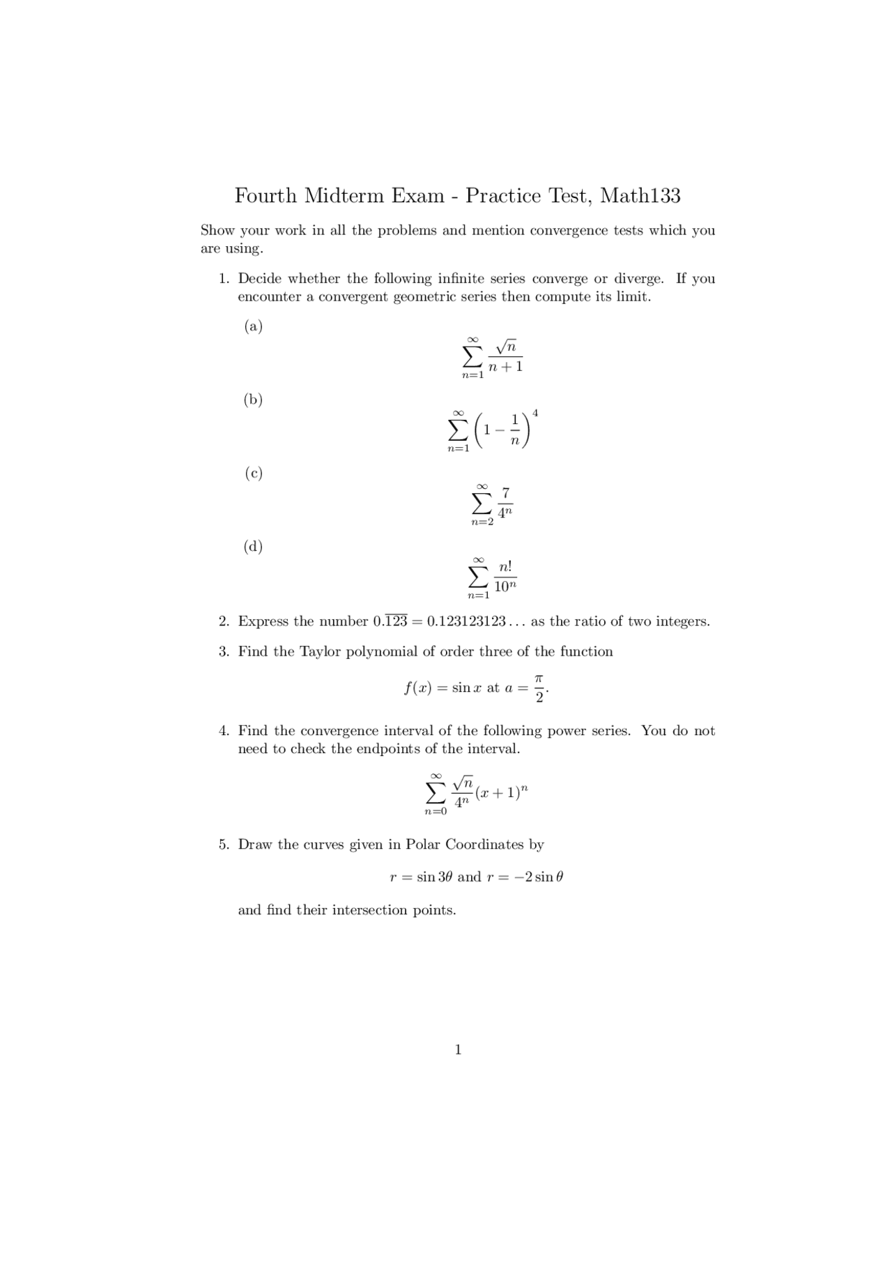 Math Exam with Taylor polynomial. Exercises with solutions | MTH 133 - Docsity