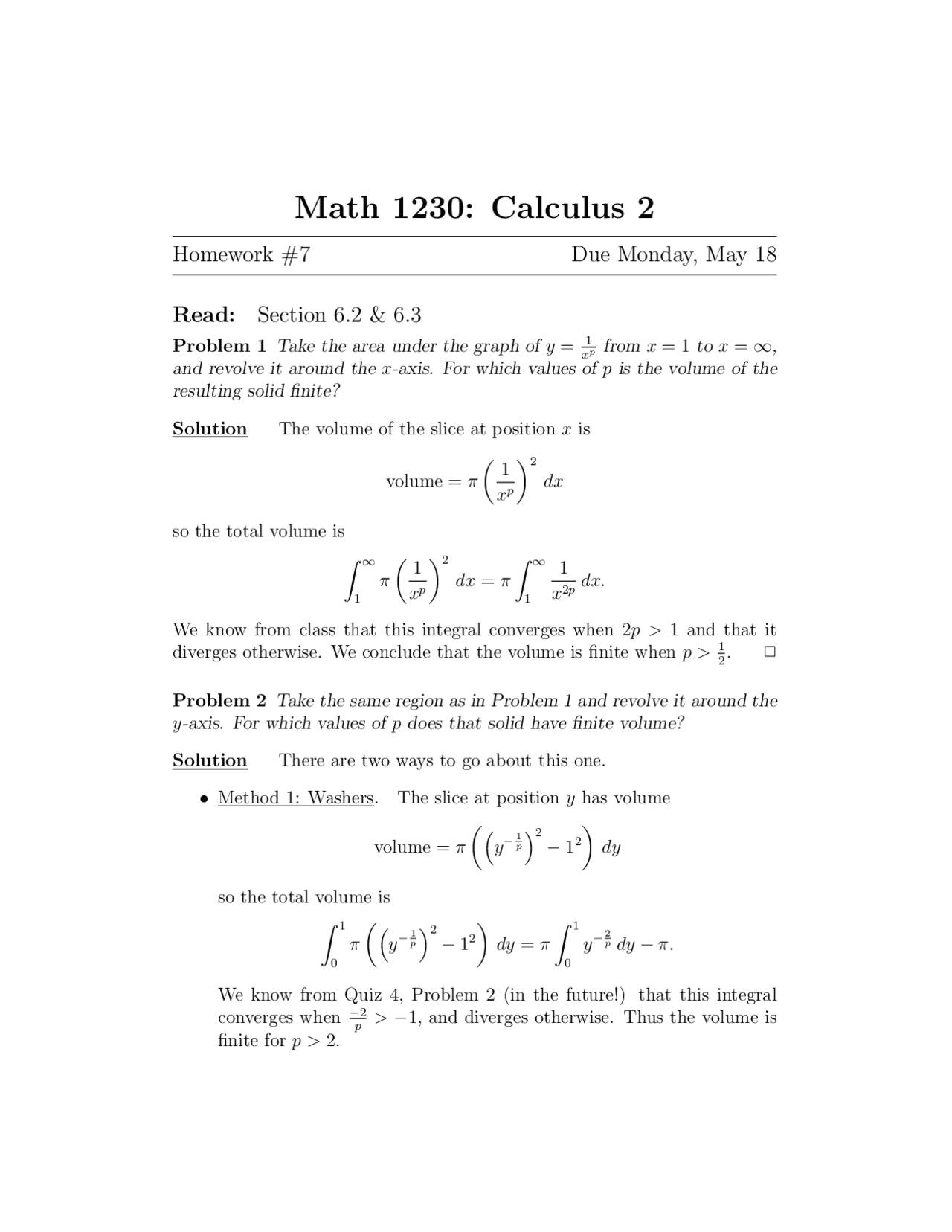 2 Solved Problems On Calculus Ii Assignment 7 Math 1230 Docsity