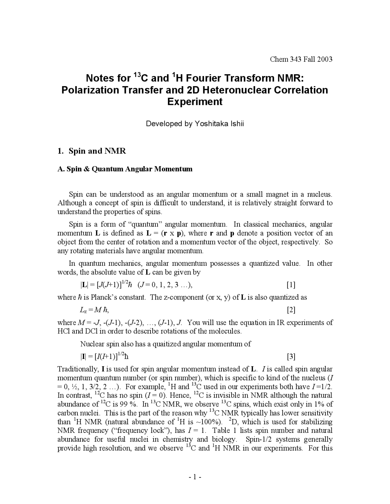 Polarization Transfer And 2d Heteronuclear Correction Experiment Chem