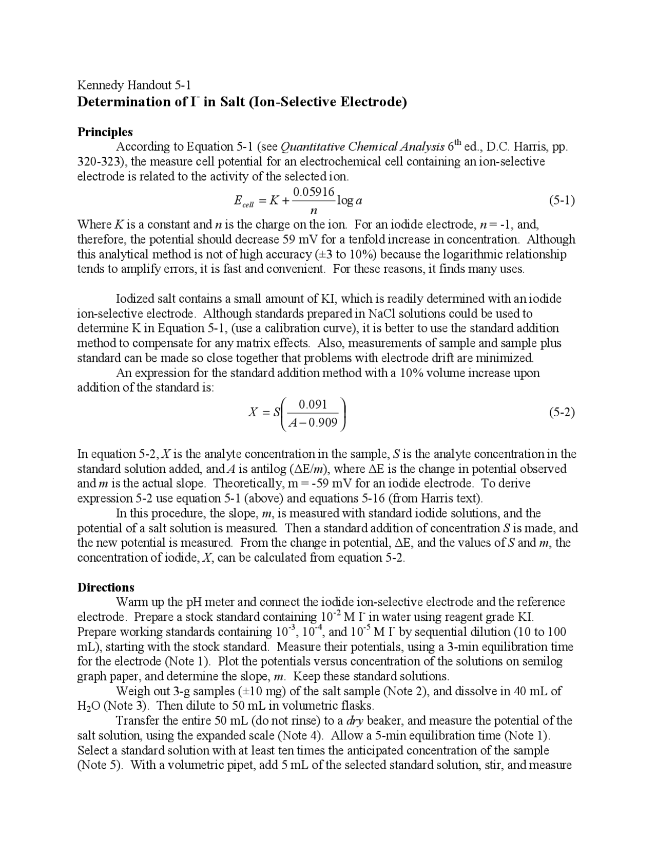 Determination of I in Salt - Handout - Analytical Chemistry | CHEM 222 ...