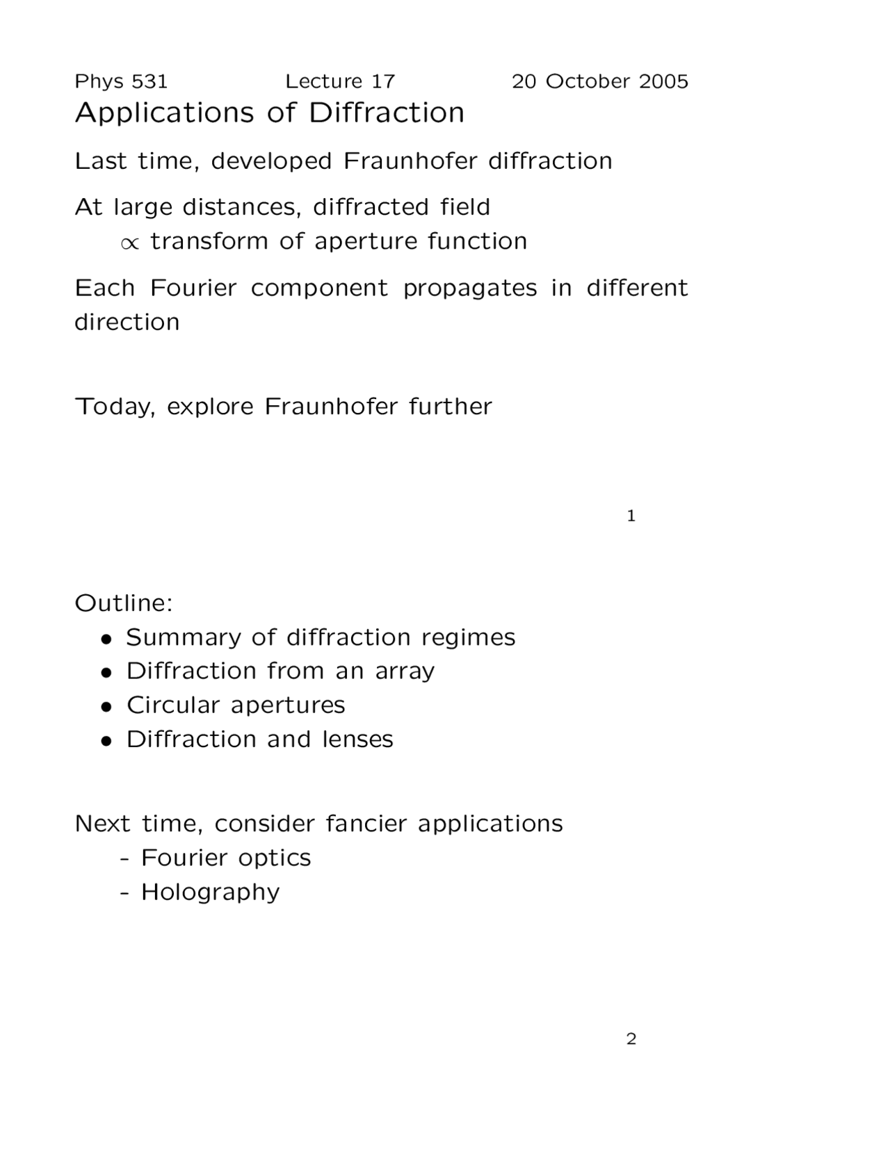 Notes On Applications Of Diffraction Fall 2006 Phys 5310 Docsity