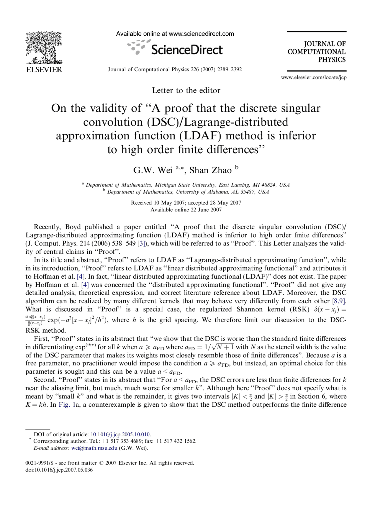 On The Validity of a Proof that DSC, Lagrange Distributed LDAF Method ...