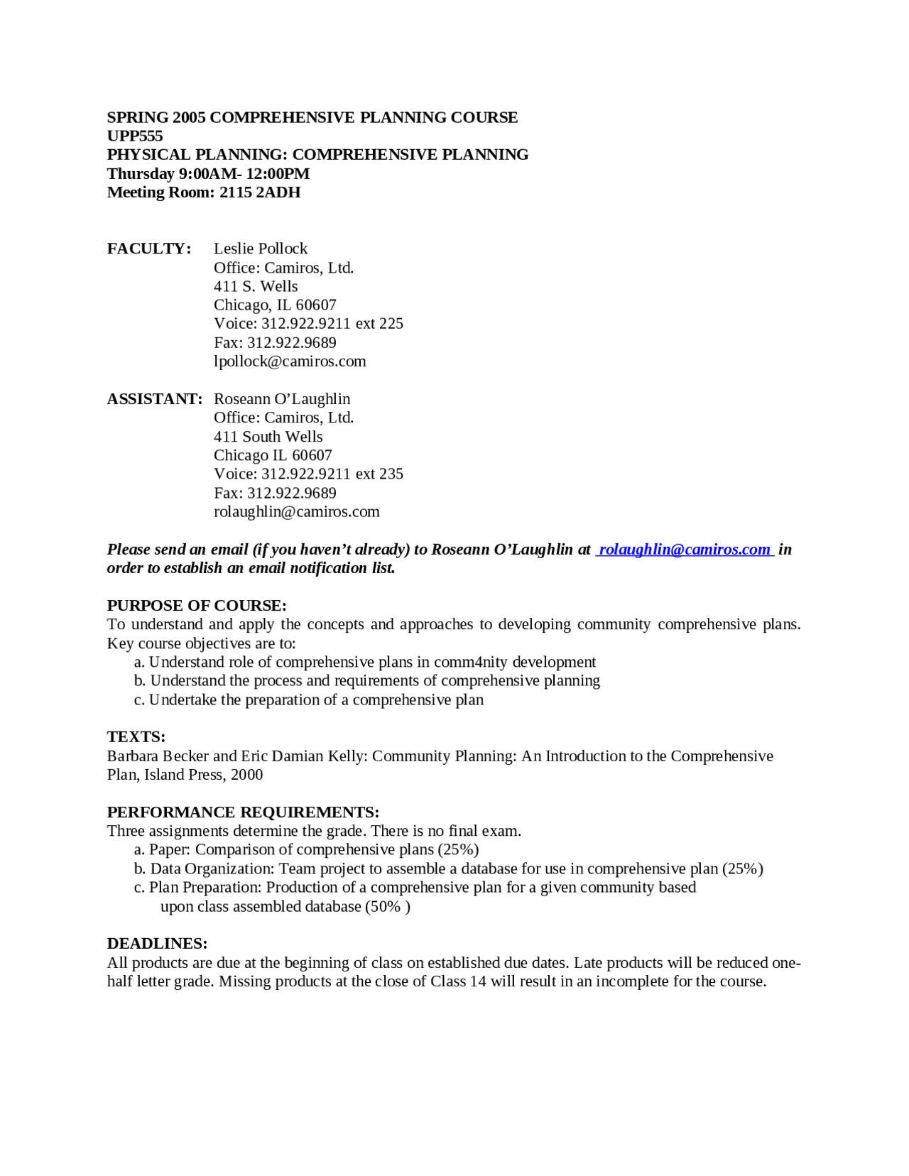 Physical Planning: Comprehensive Planning - Syllabus | UPP 555 - Docsity