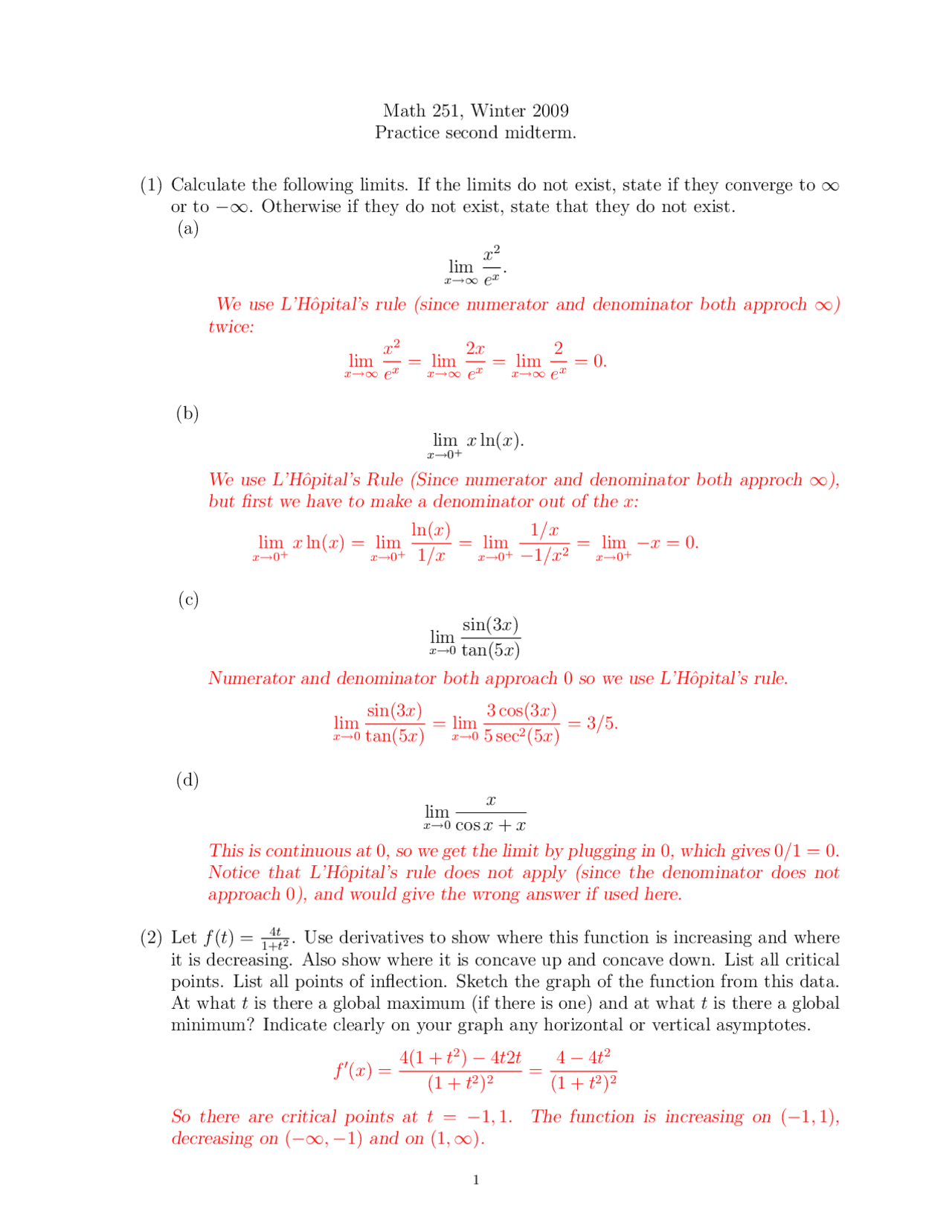 5 Solved Problems On Calculate The Limits Midterm Exam Math 251