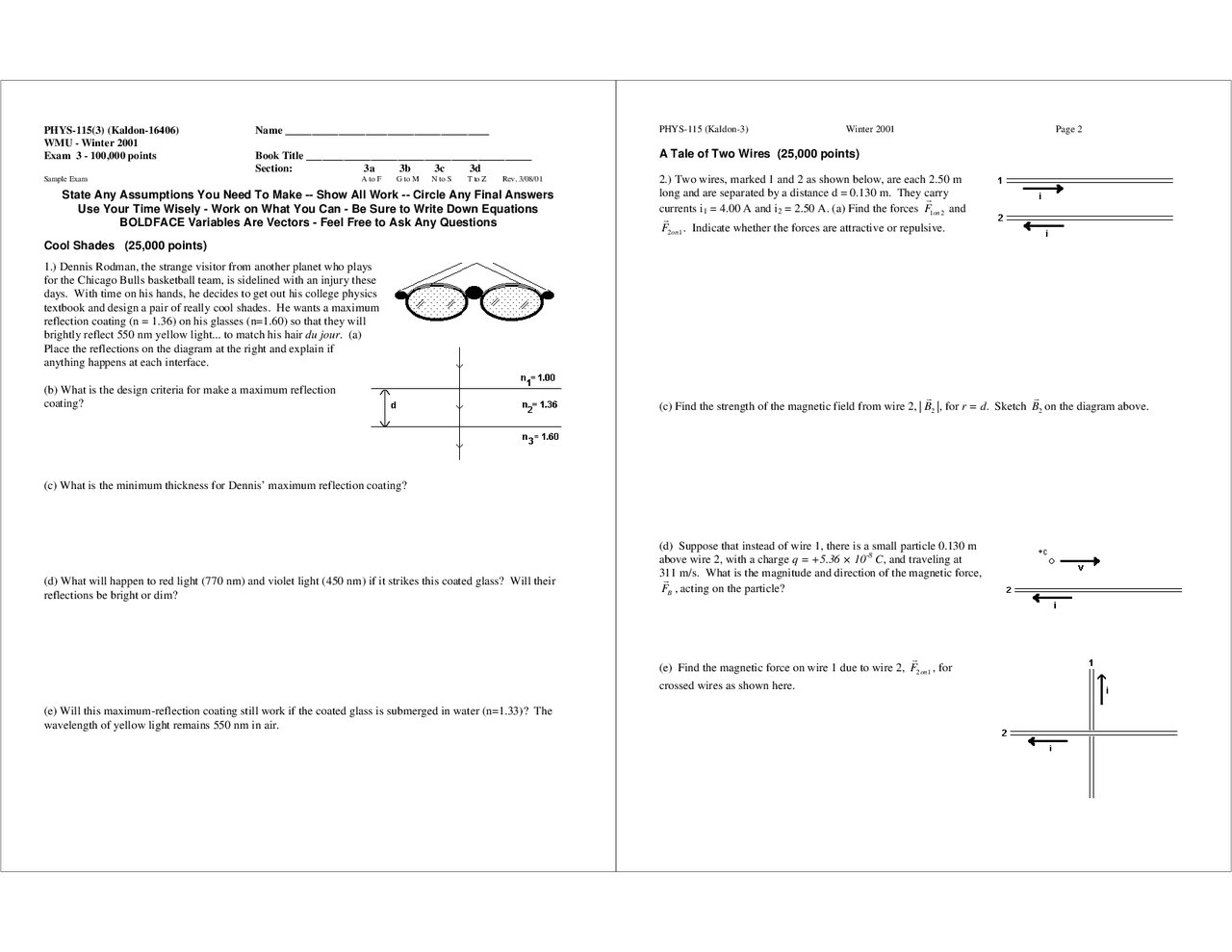 Reflection Coating, Cool Shade - General Physics II to Solve Exam 3 | PHYS 1150 - Docsity