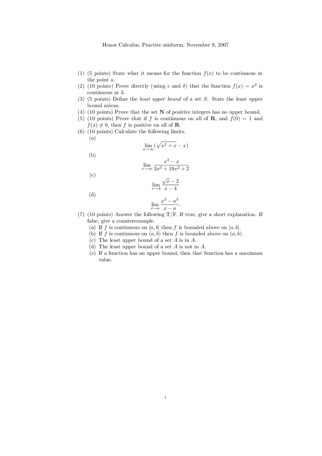 Calculus with Theory I - Practice Midterm | MATH 261 - Docsity