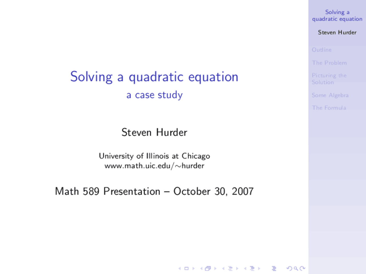 Teaching and Presentation of Mathematics - Outline | MATH 589 - Docsity